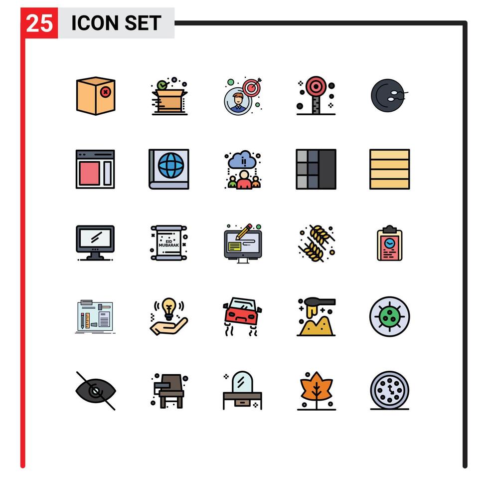 Editable Vector Line Pack Of 25 Simple Filled Line Flat Colors Of Process Party Shipping