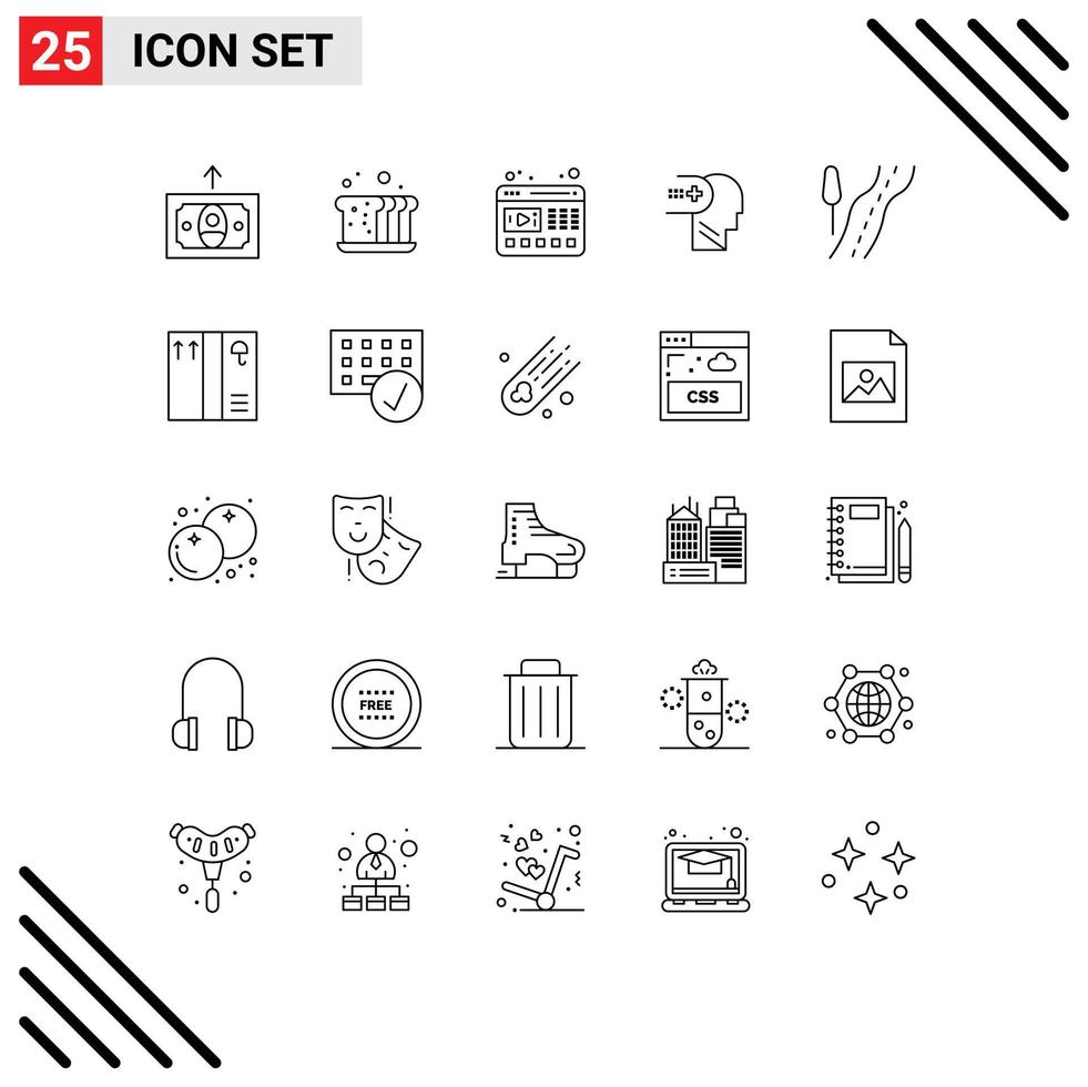 Editable Vector Line Pack of 25 Simple Lines of route mind player ...