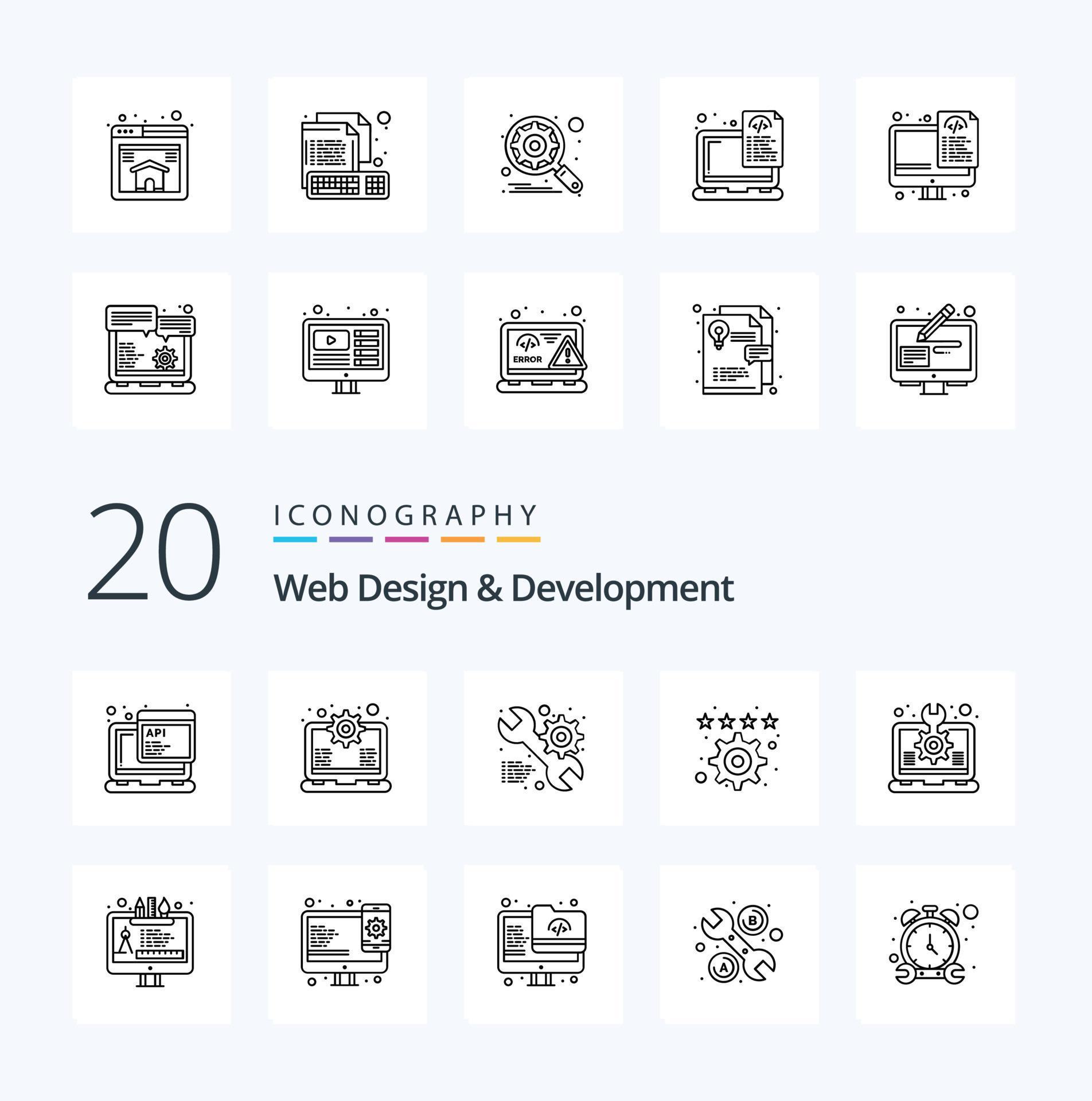 20 Web Design And Development Line icon Pack like design settings service preference bookmark ...