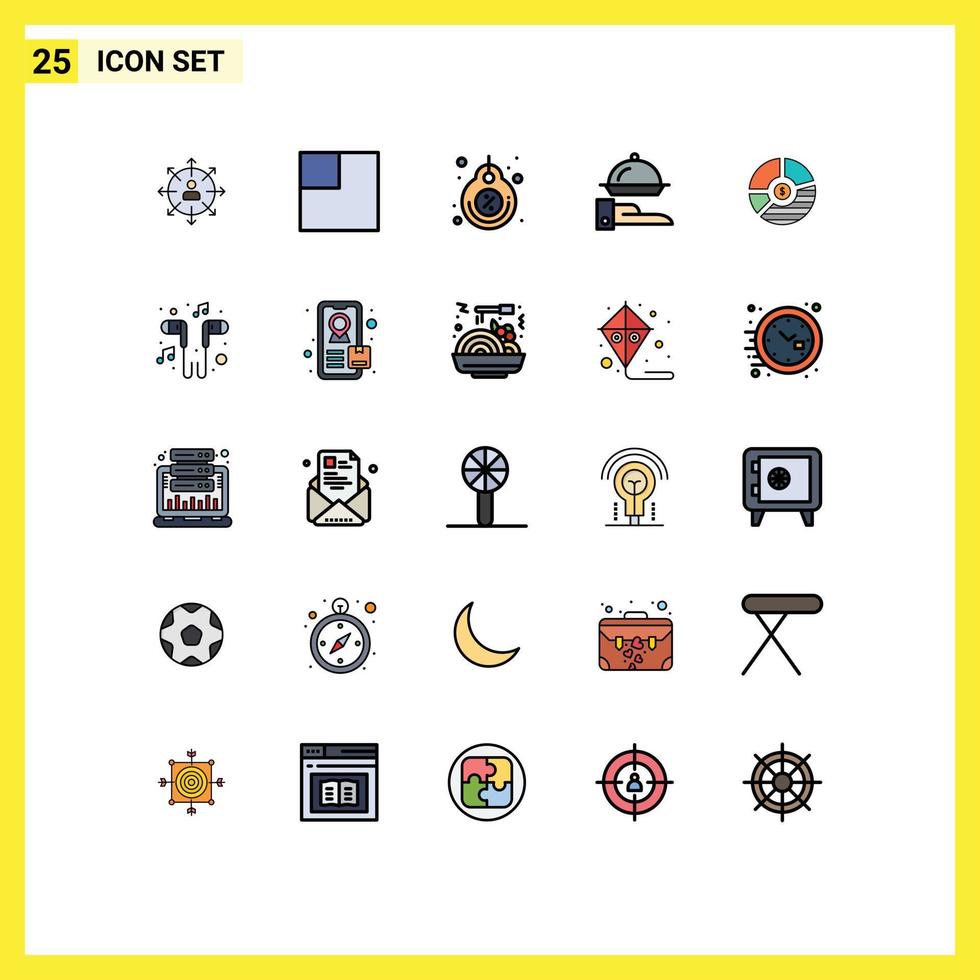 Editable Vector Line Pack Of 25 Simple Filled Line Flat Colors Of Serving Line Scale Food Tag