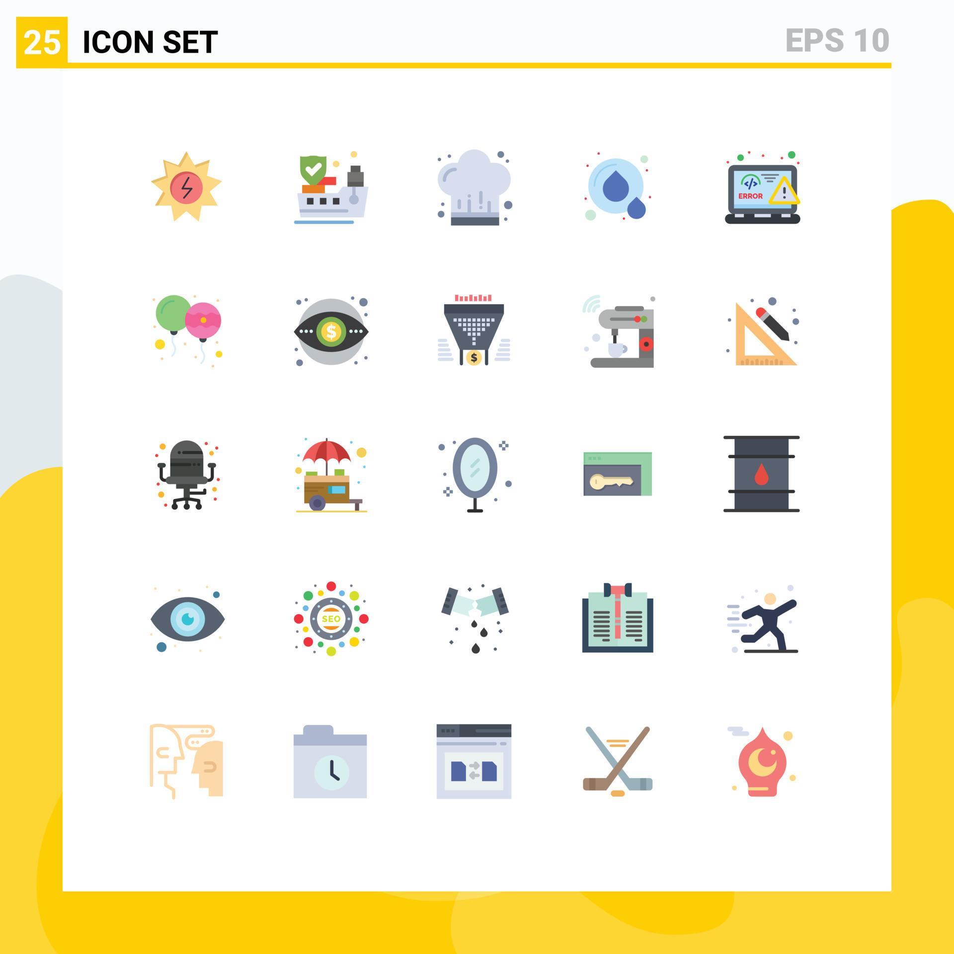 25 Thematic Vector Flat Colors And Editable Symbols Of Web Design Cook Coding Save Water