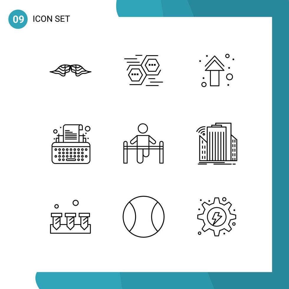 9 Universal Outlines Set For Web And Mobile Applications Typewriter Keys Hexagon Straight Up