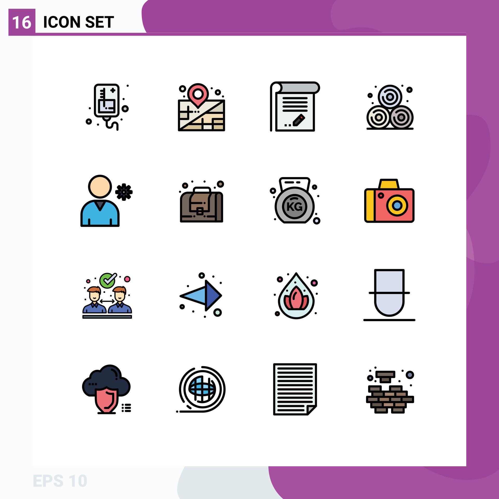 Set Of 16 Vector Flat Color Filled Lines On Grid For User Controls Education Wheat Straw