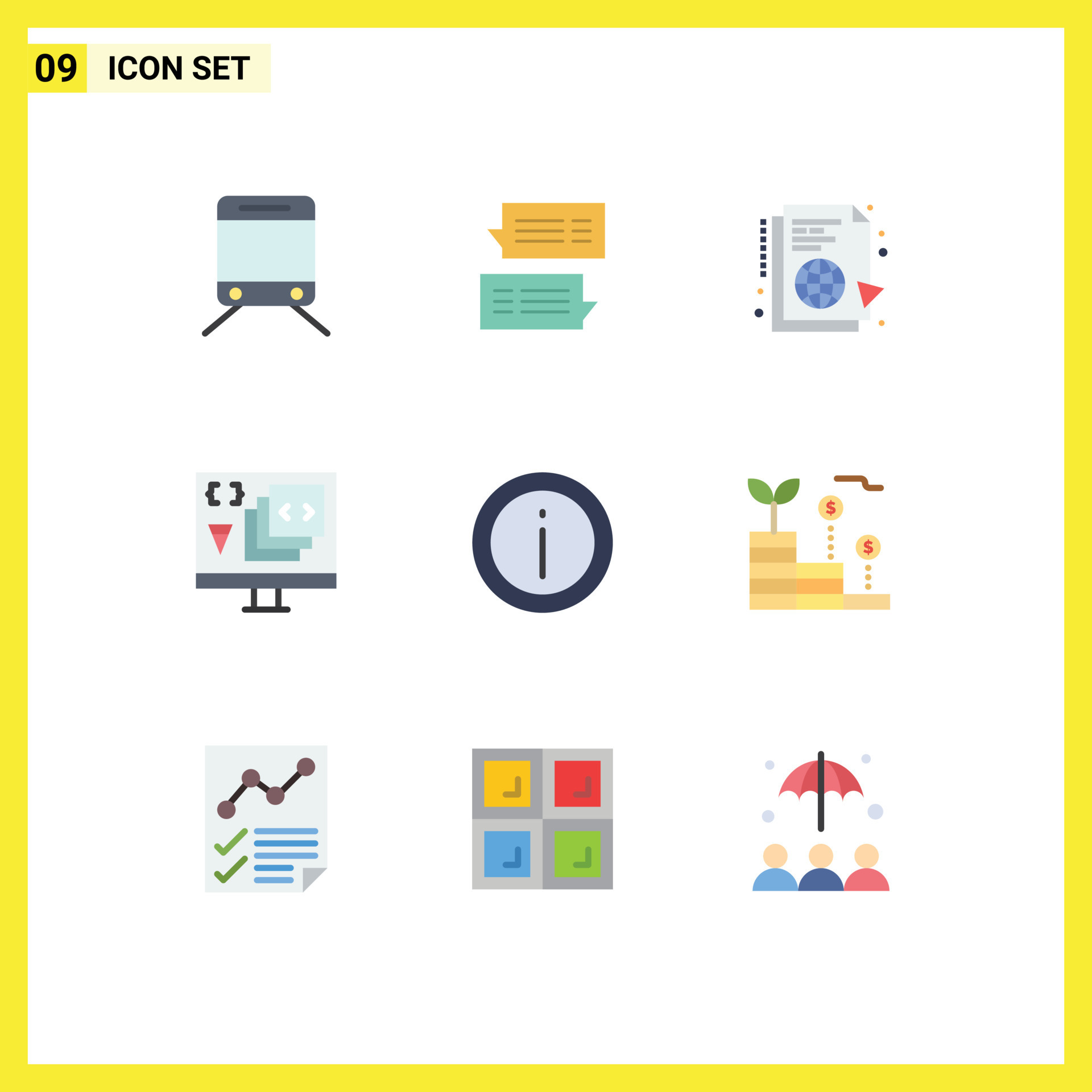 Pack Of 9 Modern Flat Colors Signs And Symbols For Web Print Media Such As Programming Develop
