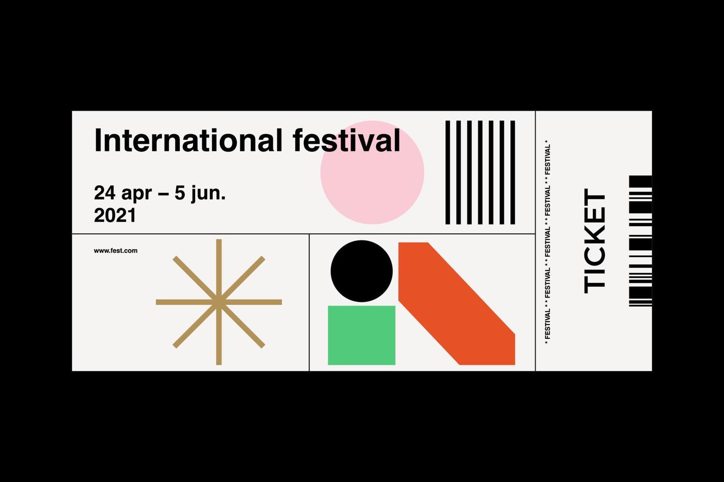 Ticket vector template layout with abstract pattern design graphics made with simple shapes and ...