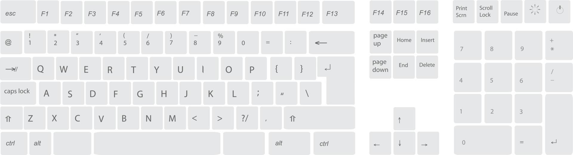 White Computer Keyboard Button Layout Template With Letters For Graphic