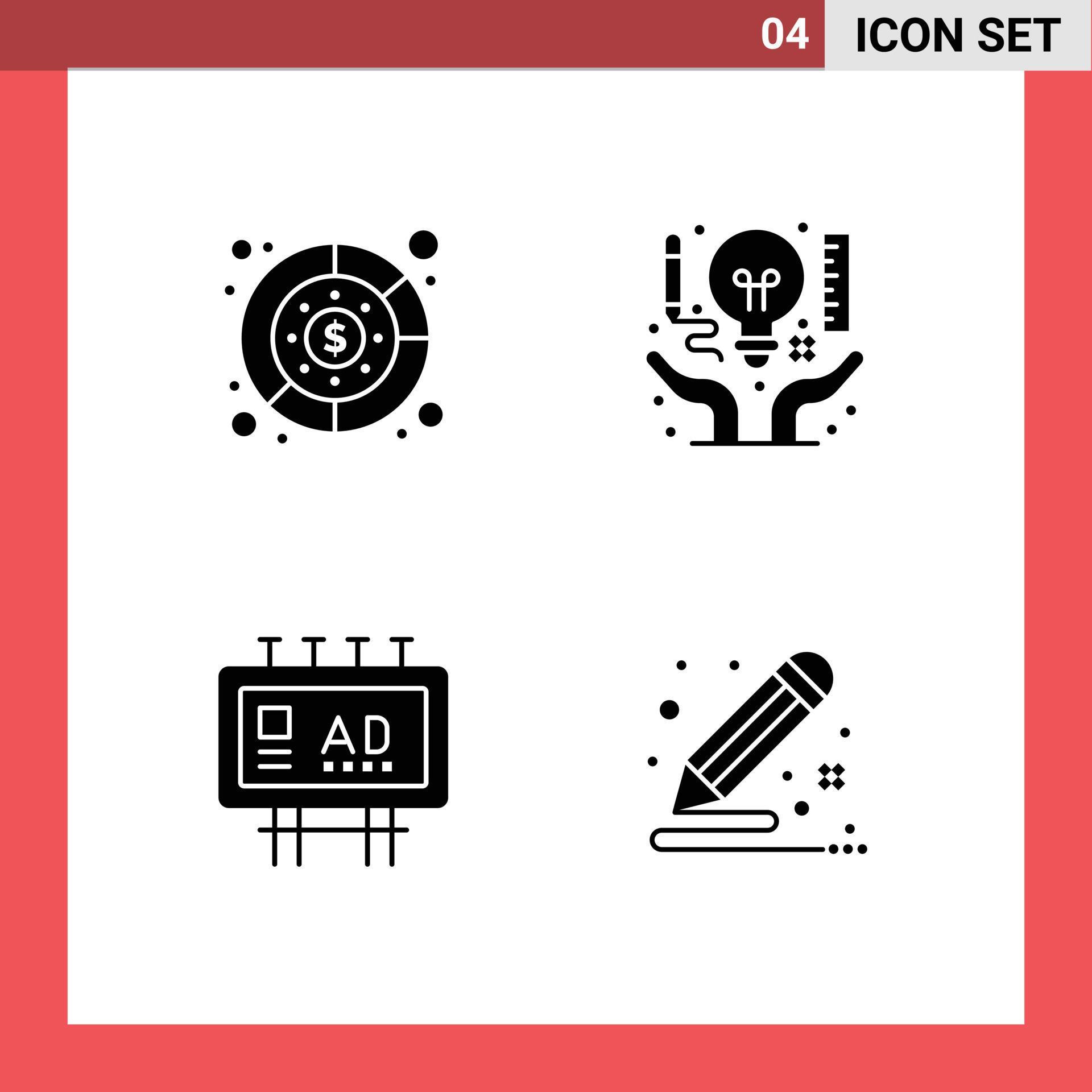Pictogram Set of 4 Simple Solid Glyphs of diagram advertising money ... Pictogram Set of 4 Simple Solid Glyphs of diagram advertising money ...