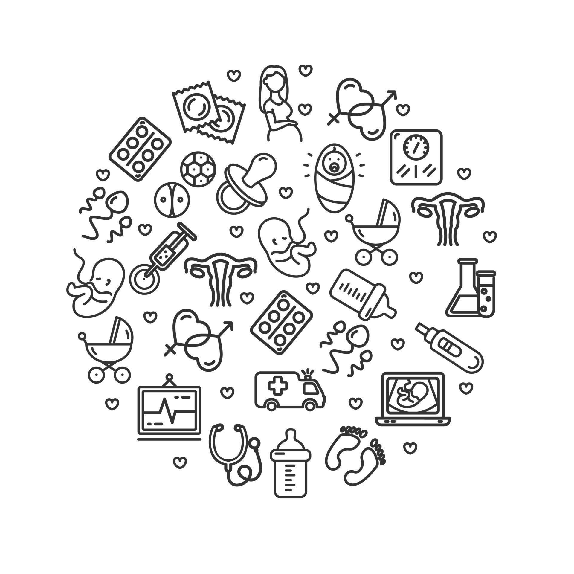 Pregnance Signs Round Design Template Thin Line Icon Concept Vector