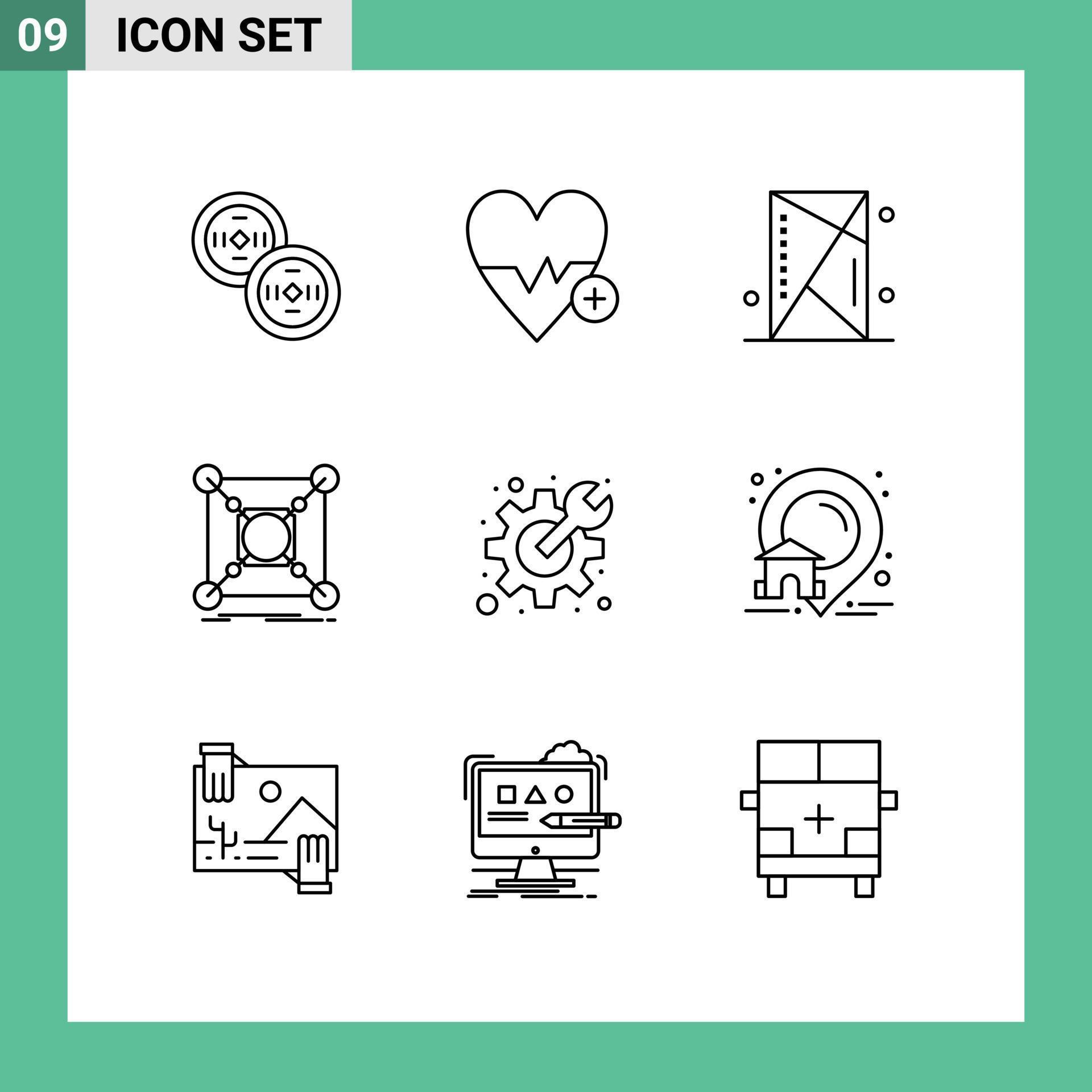 User Interface Pack Of 9 Basic Outlines Of Cog Data Devices Connection Base Editable Vector