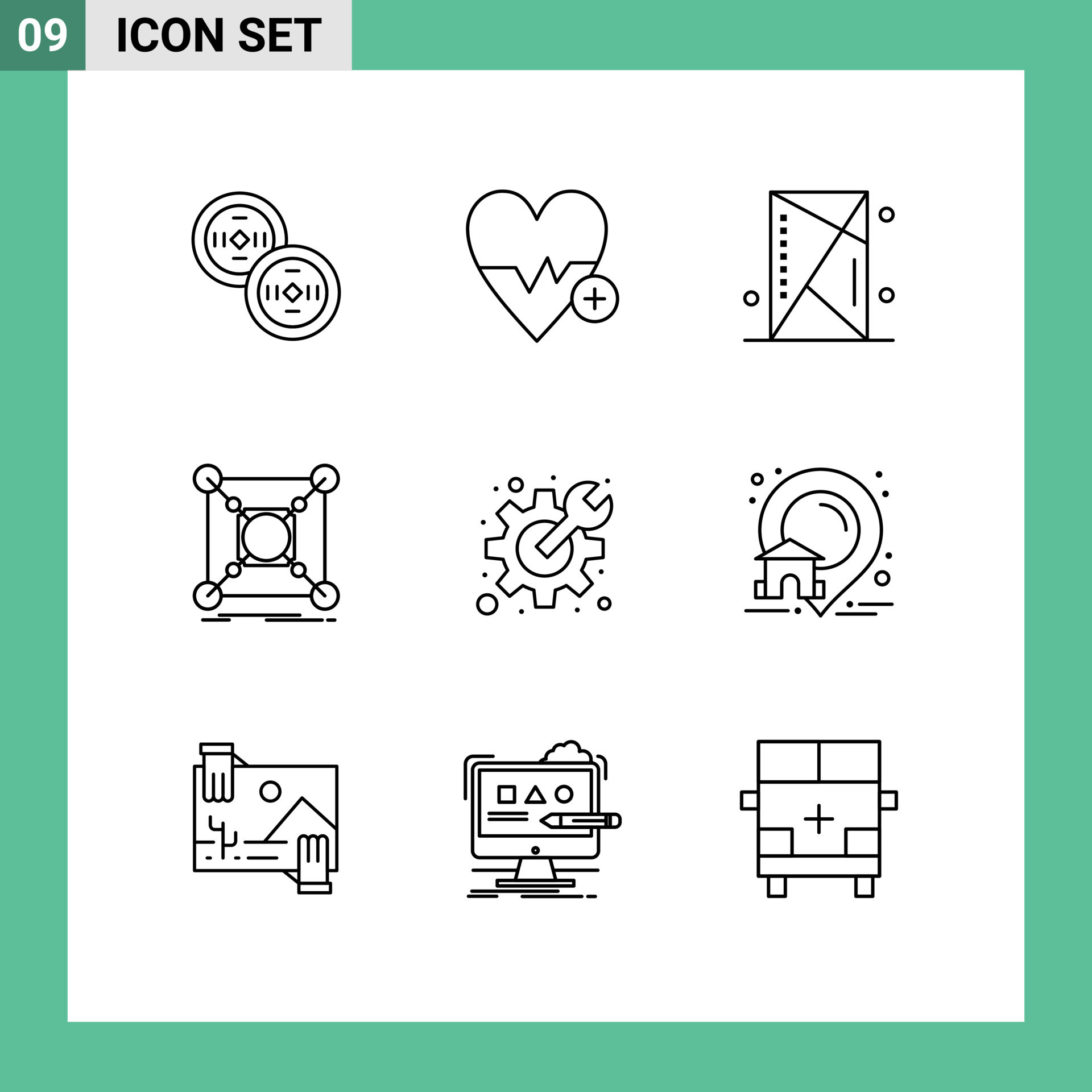 User Interface Pack Of 9 Basic Outlines Of Cog Data Devices Connection Base Editable Vector