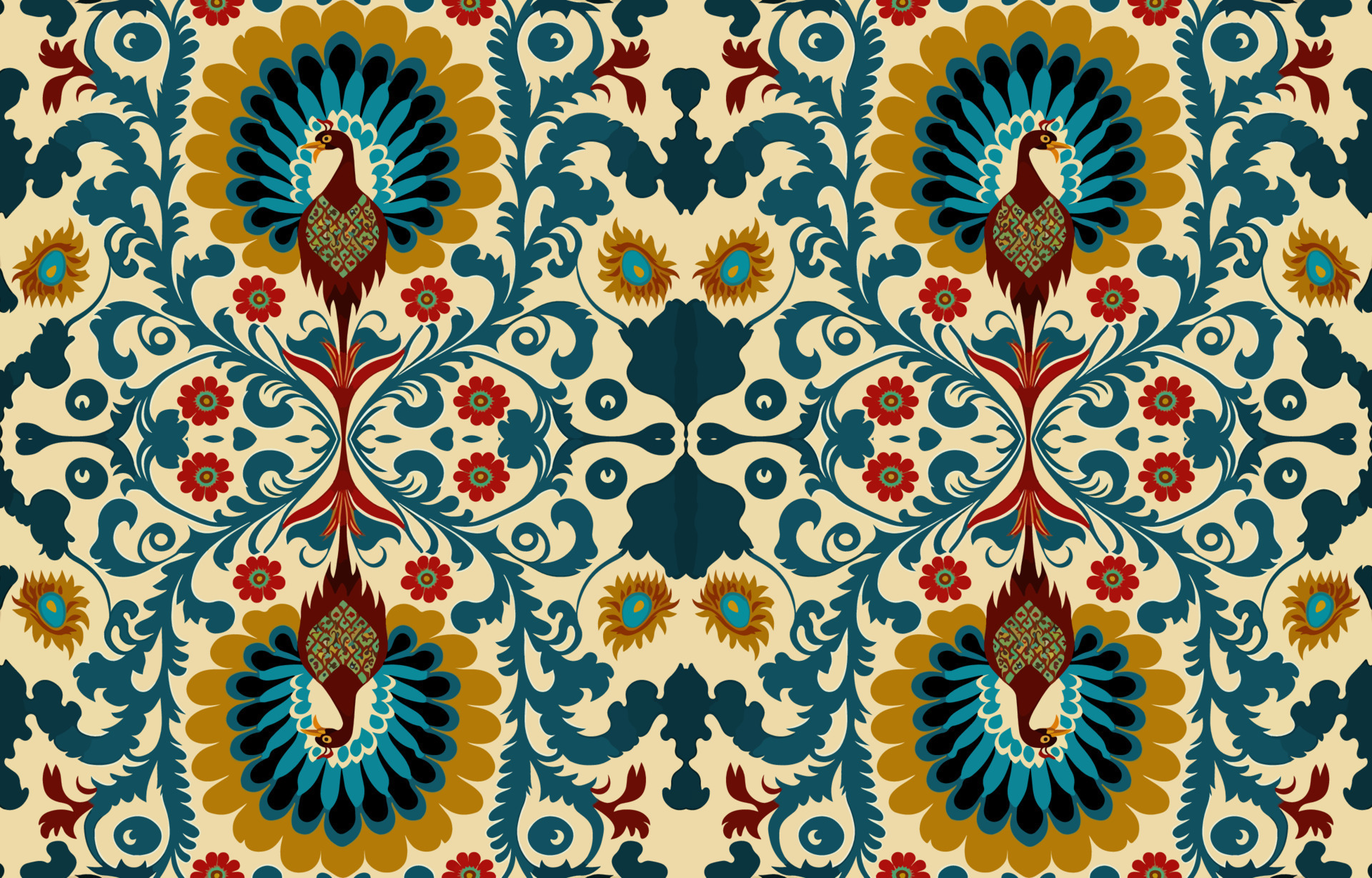 Peacock Fabric Pattern Abstract Fabric Textile Line Graphic Peacock
