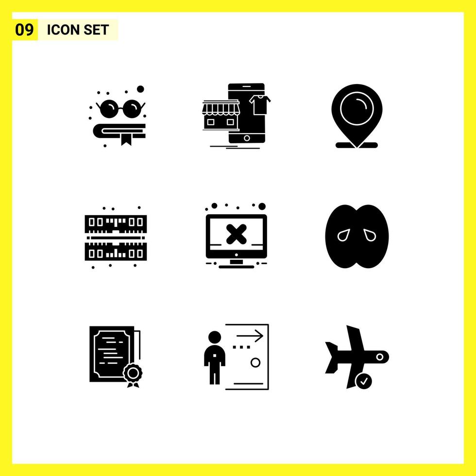 Pictogram Set of 9 Simple Solid Glyphs of screen computer location ram computer Editable Vector ...