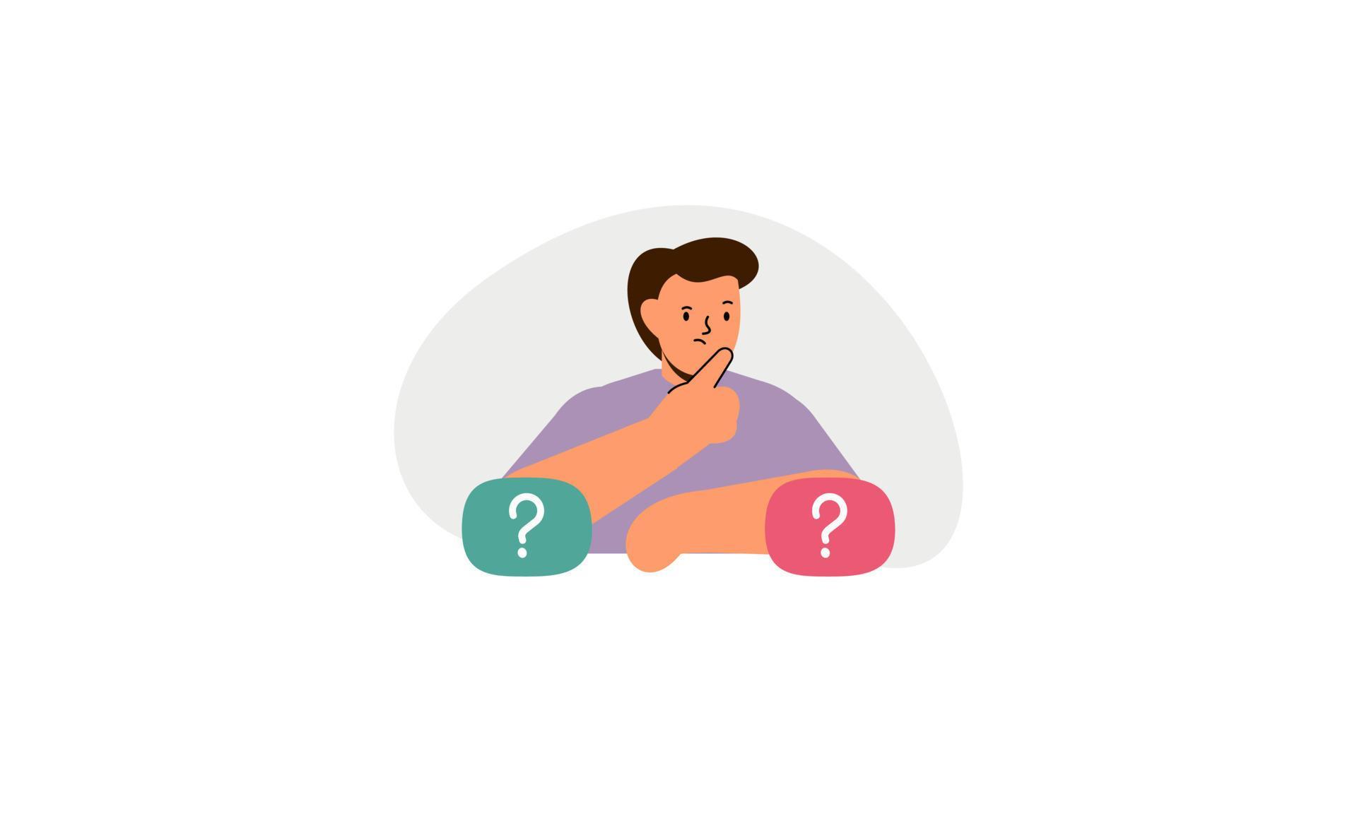 Choice Between Two Options Concept Dilemma Concept Puzzled Questioned Man Doubting Deciding