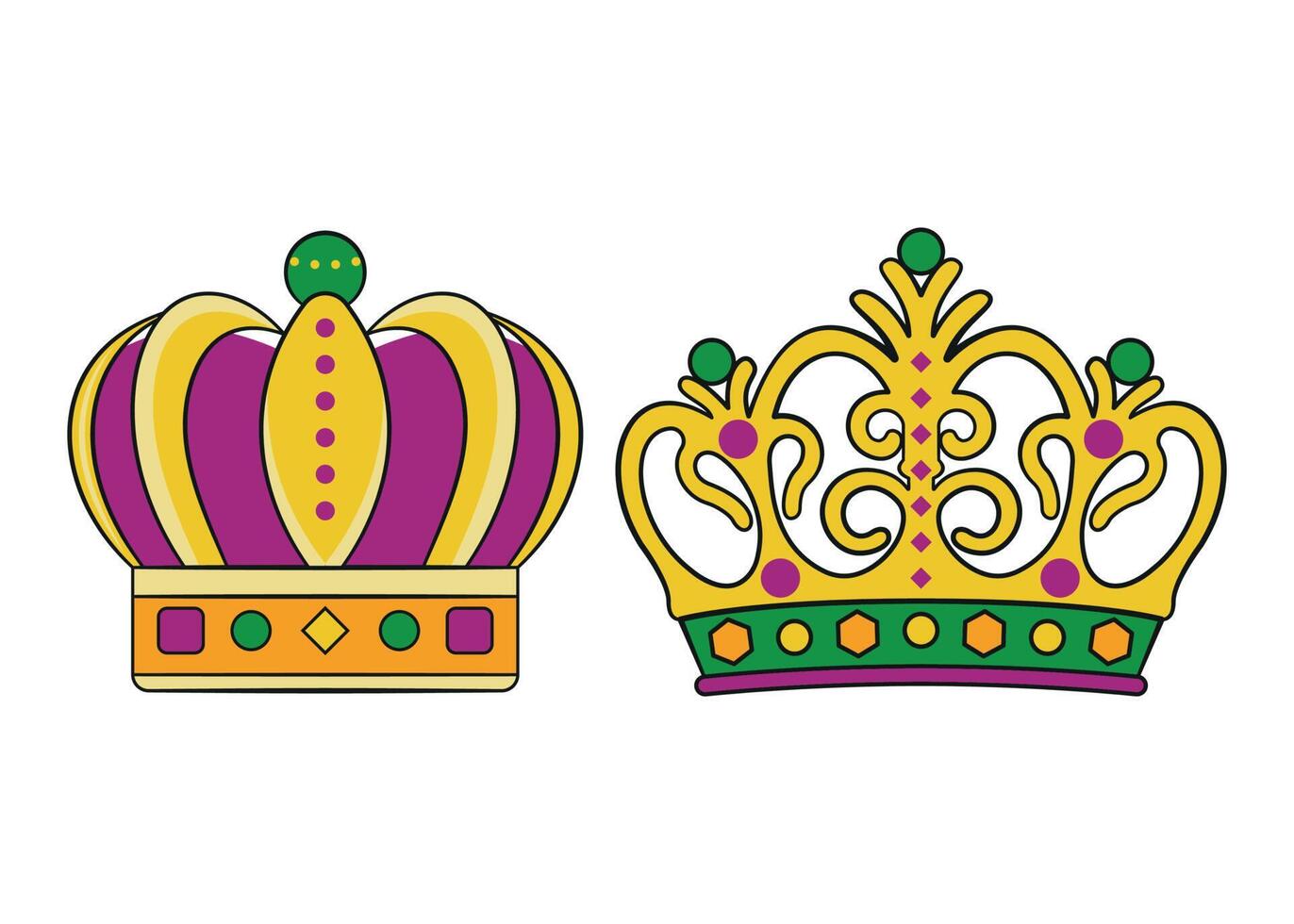 Golden Crown Cartoon Icon King Queen Vector Jewelry Illustration