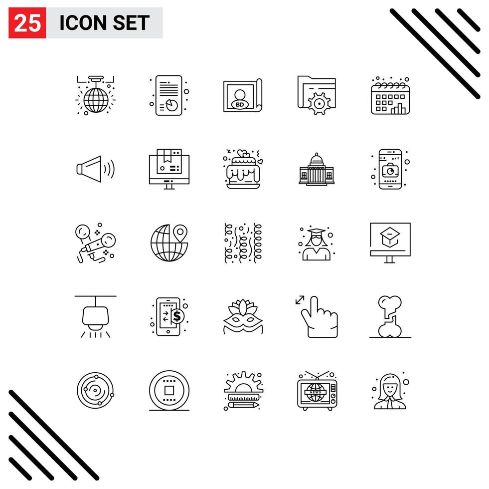 Mobile Interface Line Set of 25 Pictograms of chart computing bangladesh gear folder Editable ...