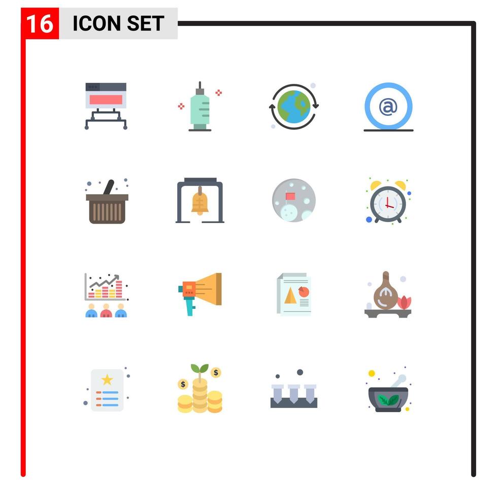 Editable Vector Line Pack Of 16 Simple Flat Colors Of Shopping Cart Earth Mail Email Editable
