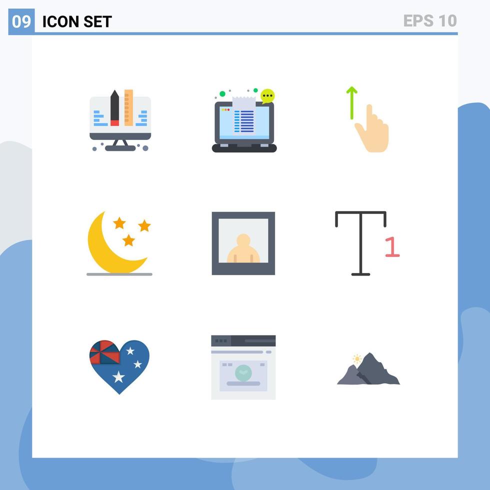 9 Thematic Vector Flat Colors And Editable Symbols Of Photo Cloud Ticket Moon Gestures Editable
