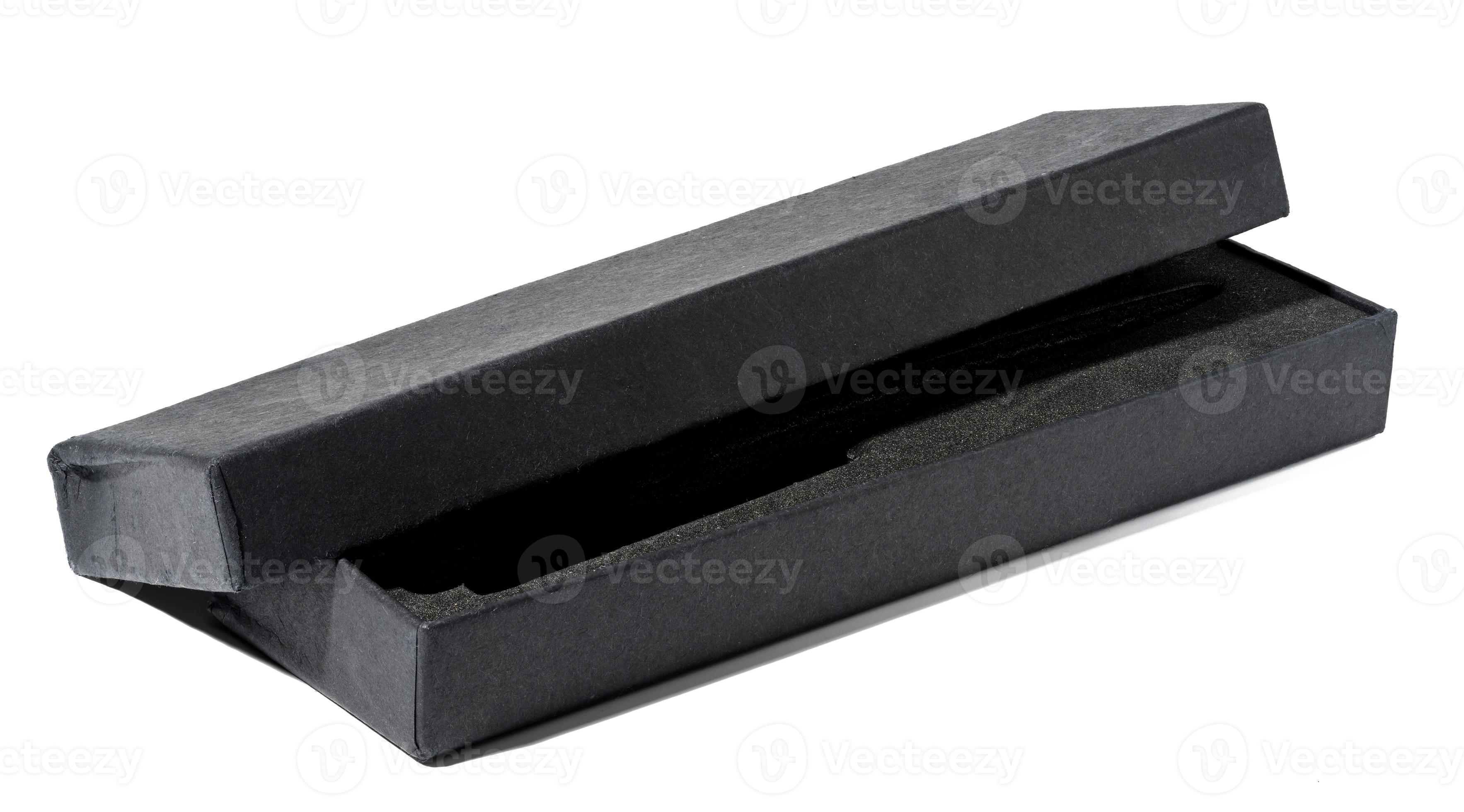 Rectangular cardboard box with a lid on a white isolated background ...