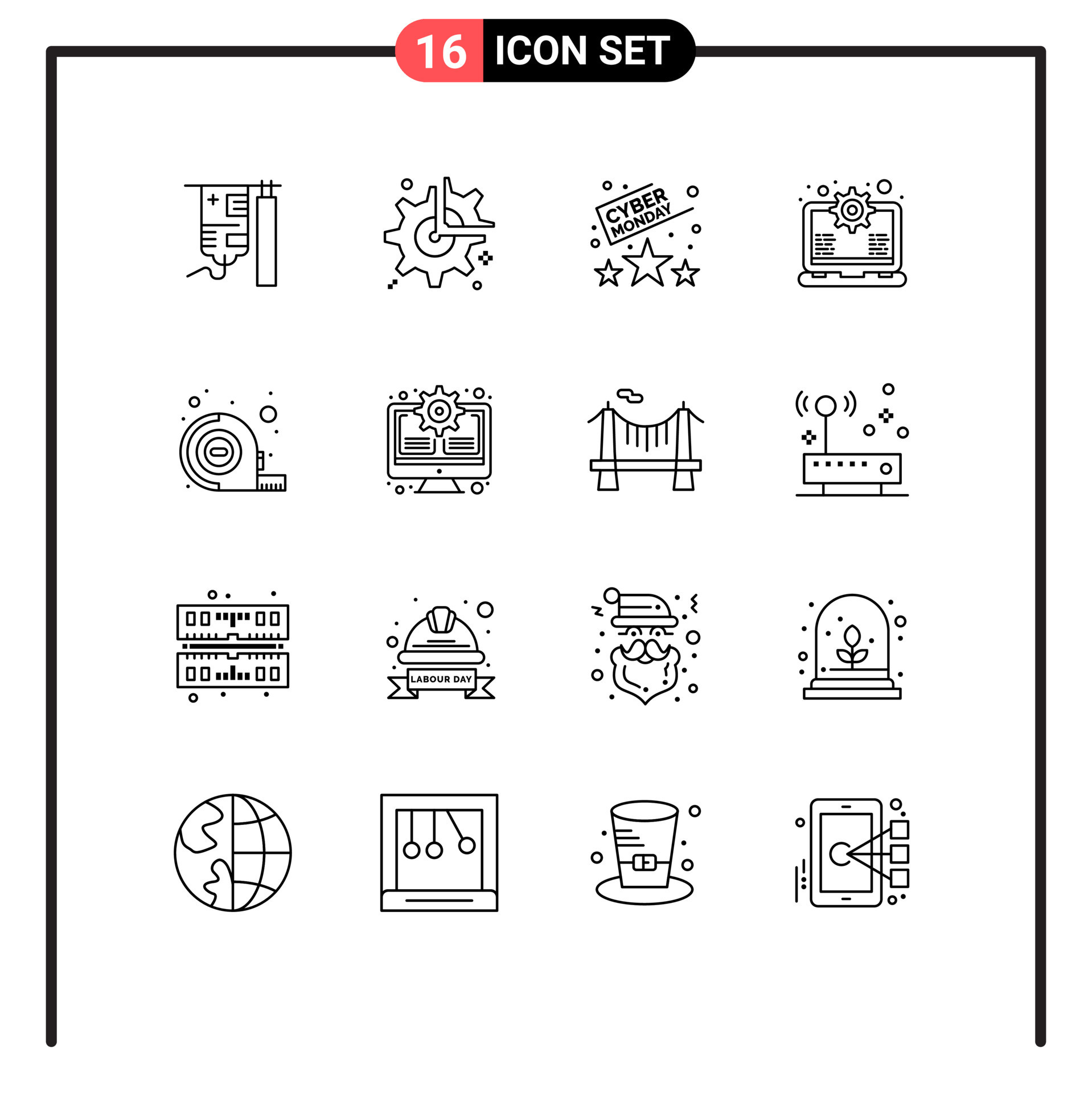 16 User Interface Outline Pack Of Modern Signs And Symbols Of Measuring Setting Configuration