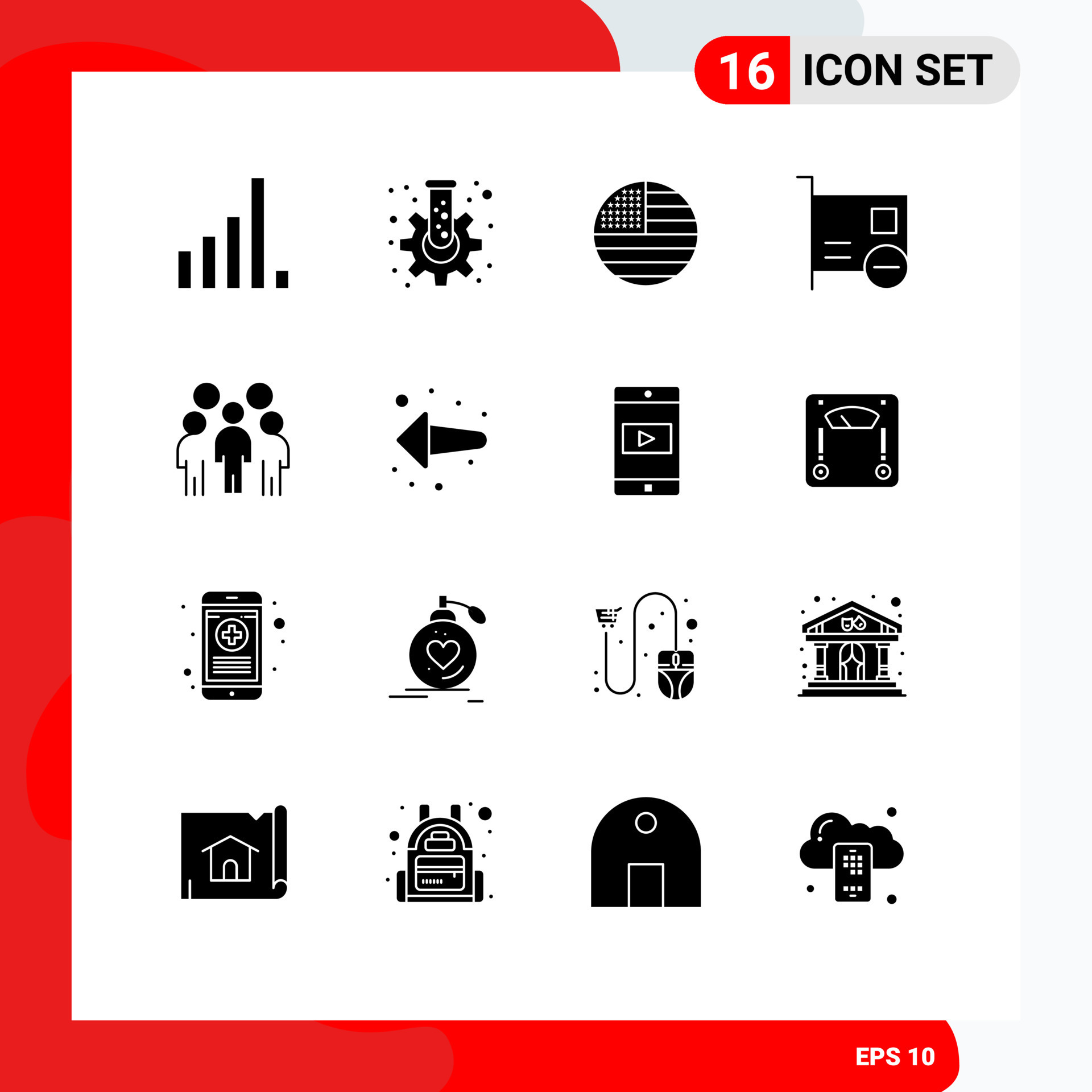 Set Of 16 Vector Solid Glyphs On Grid For Leader Pci Flag Hardware Computers Editable Vector