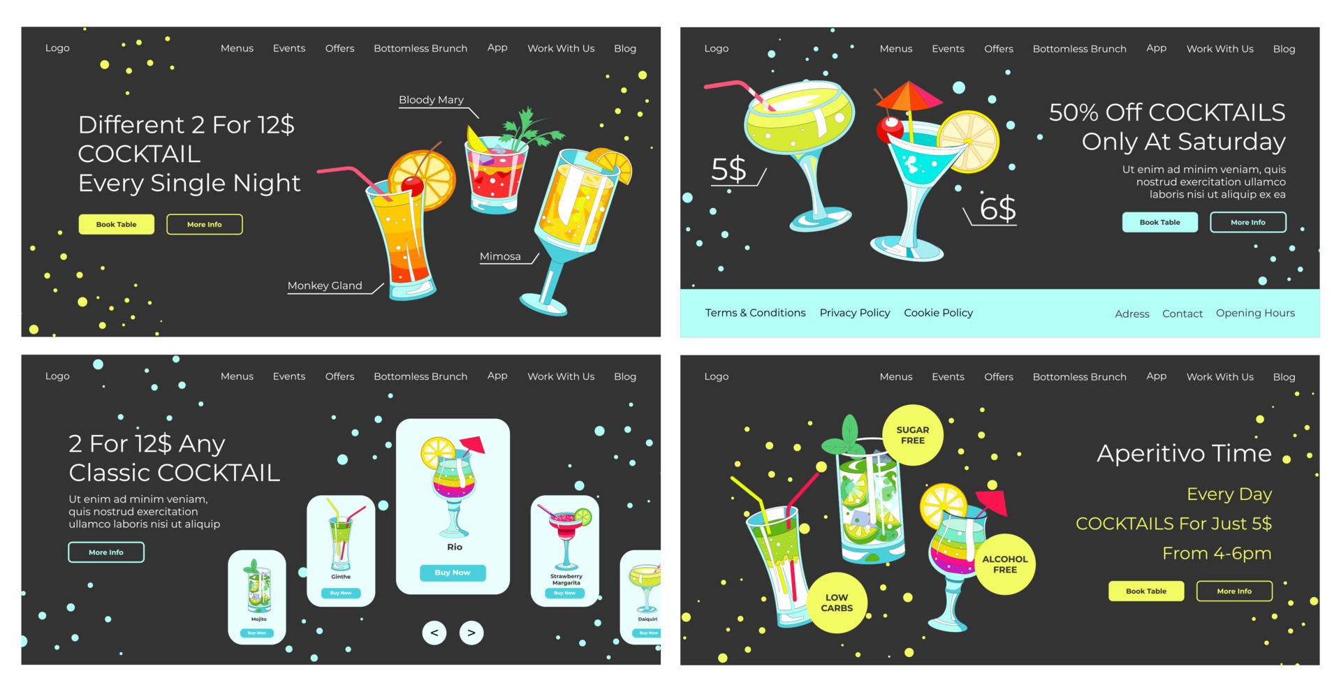 Cocktail party offer at template web page set 17744113 Vector Art at Vecteezy
