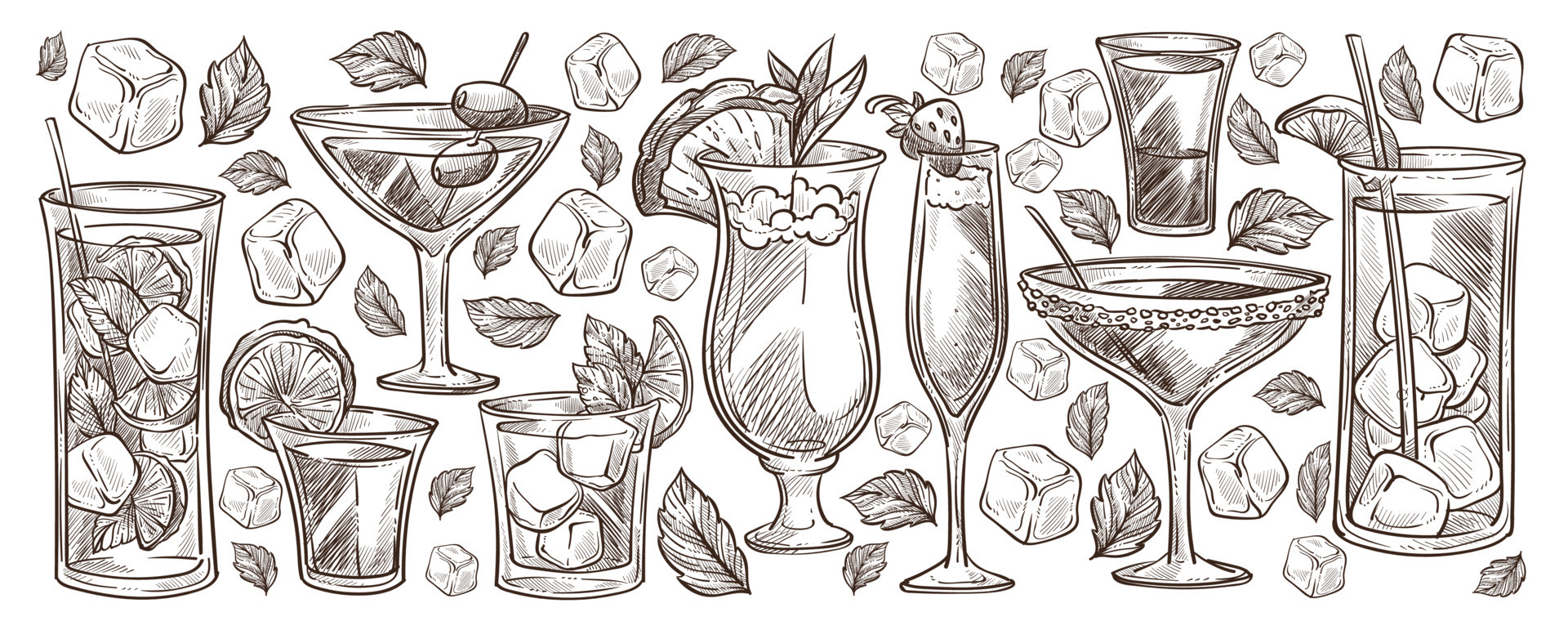 Cocktails and alcoholic beverages monochrome set 17744313 Vector Art at ... Cocktails and alcoholic beverages monochrome set 17744313 Vector Art at ...
