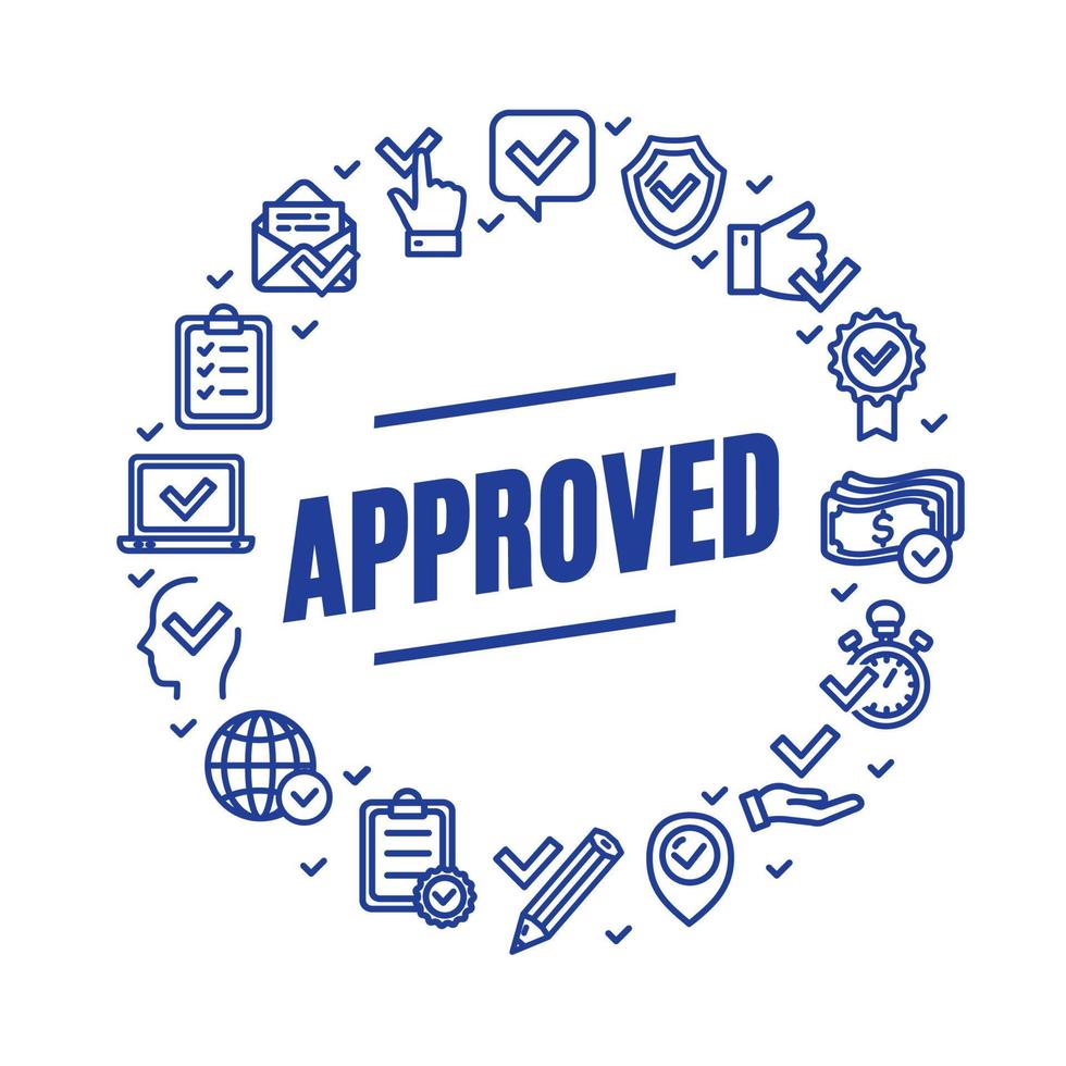 Approve Related Signs Round Design Template Thin Line Icon Concept