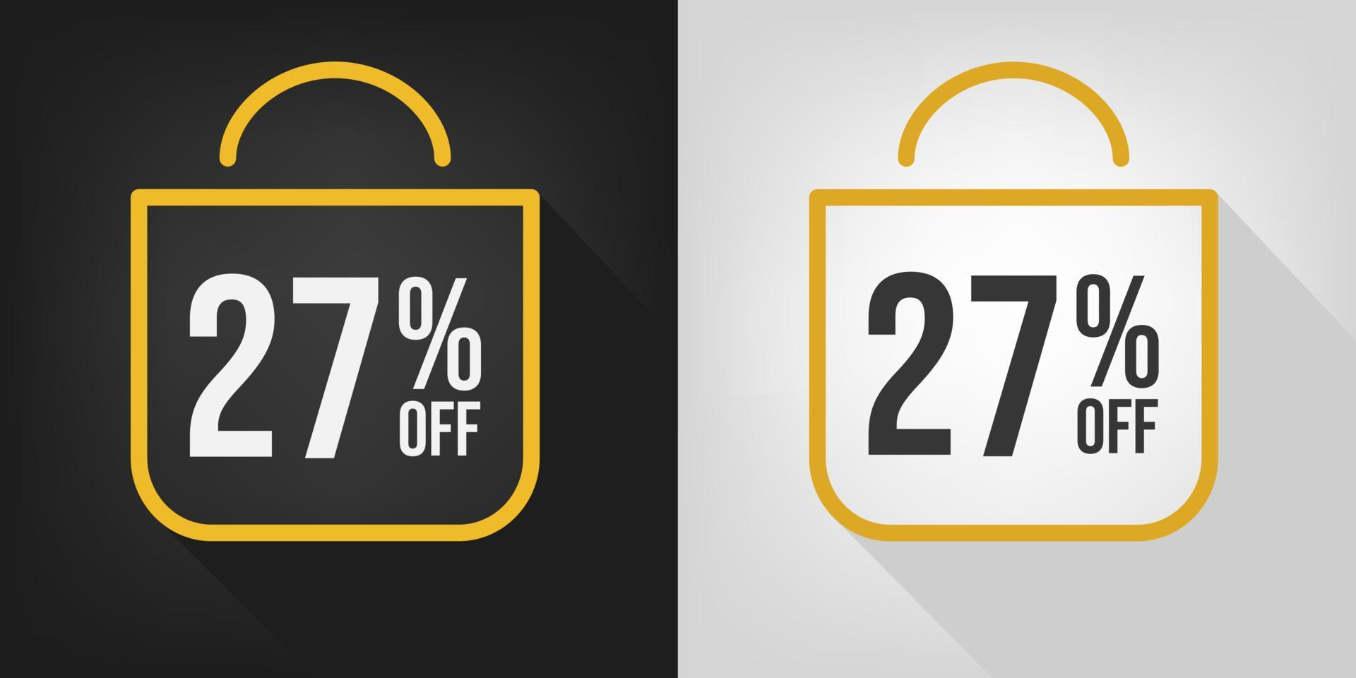 27 percent off. Black, white and yellow banner with twenty-seven ...
