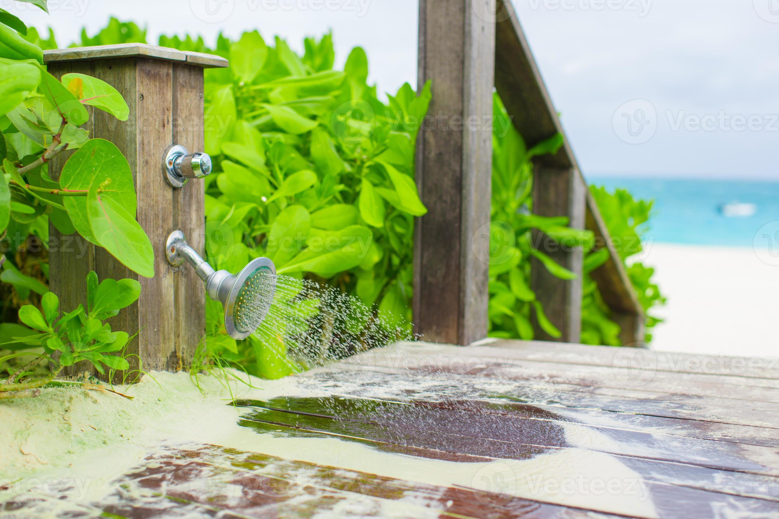 Closeup outdoor beach shower with water 17761788 Stock Photo at Vecteezy