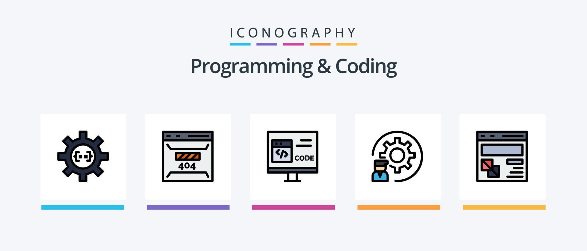 Programming And Coding Line Filled 5 Icon Pack Including bug. app. develop. programming. develop ...