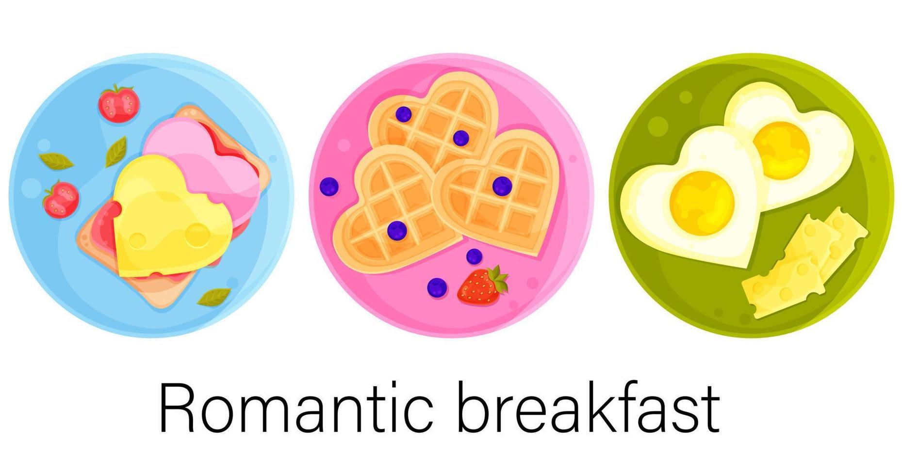 vector illustration set romantic breakfasts, valentines day, food ...