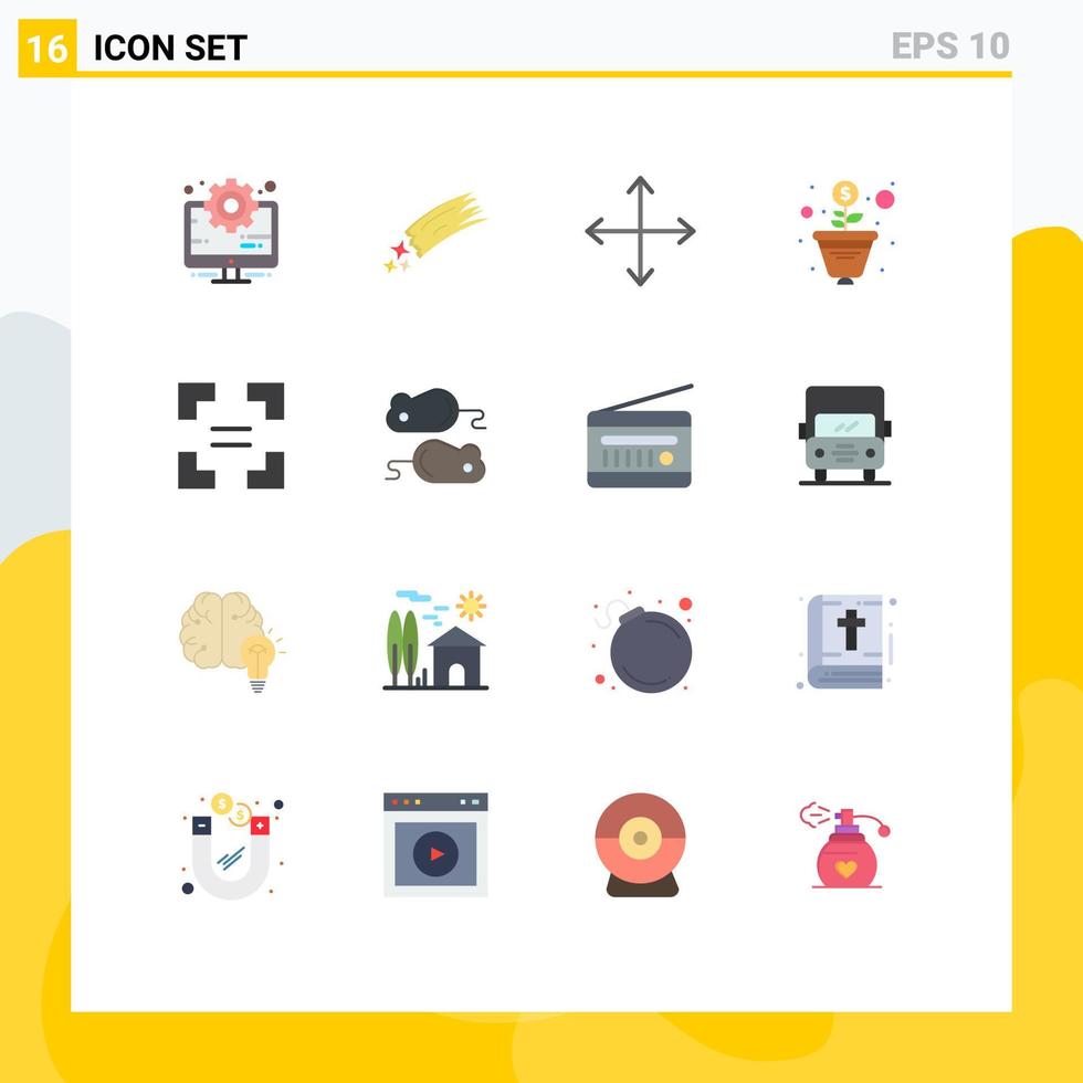 Mobile Interface Flat Color Set Of 16 Pictograms Of Arrow Tree Comet Money Opposites Editable