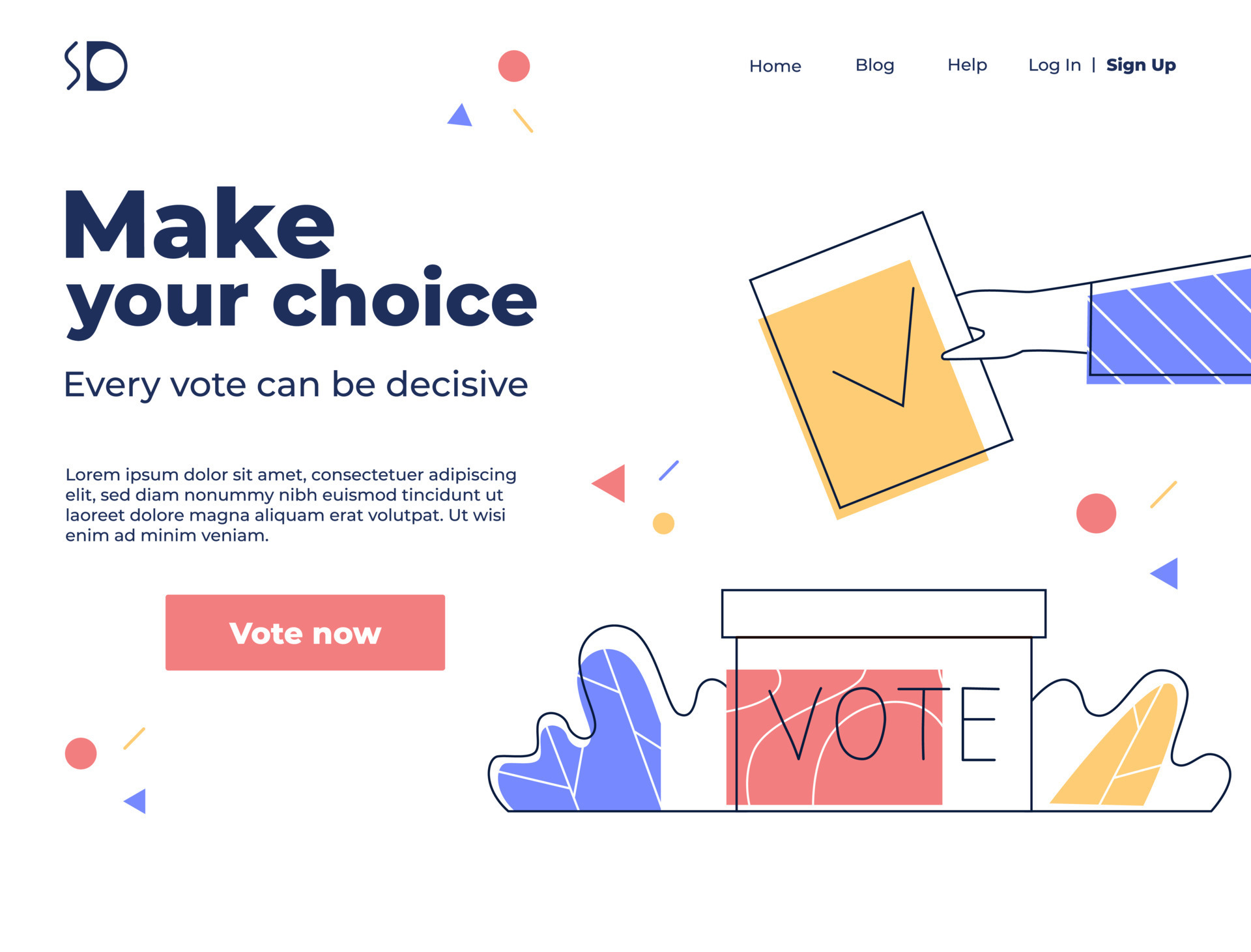 Voting, survey, poll web page concept. Hand puts the ballot in election ...