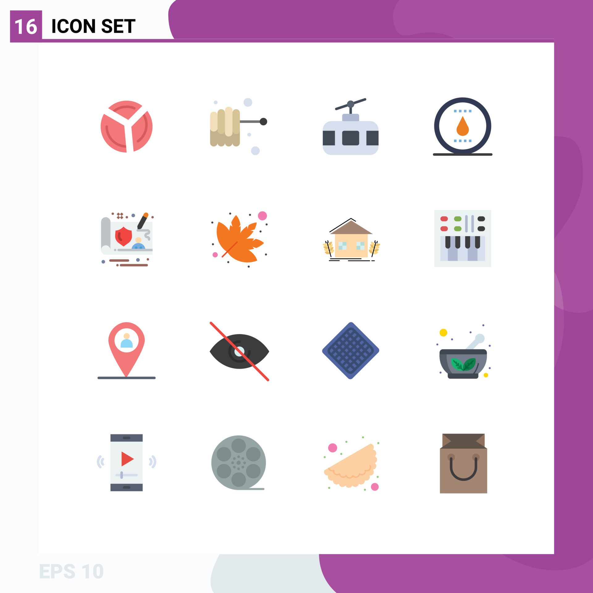 Flat Color Pack Of 16 Universal Symbols Of Gdpr Controller Tour Water Nature Editable Pack Of