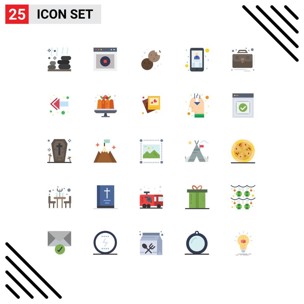 Editable Vector Line Pack Of 25 Simple Flat Colors Of Business User Website Phone Food Editable