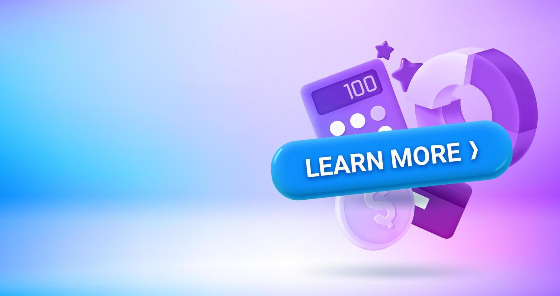 Learn More Button With Business Icons Vector 3d Banner With Copy Space 17773236 Vector Art At