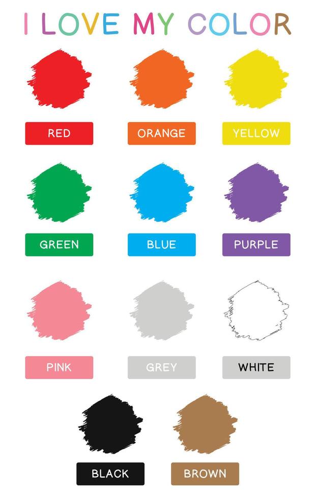 I Love My Color Poster. Color education worksheet for preschool. Vector ...