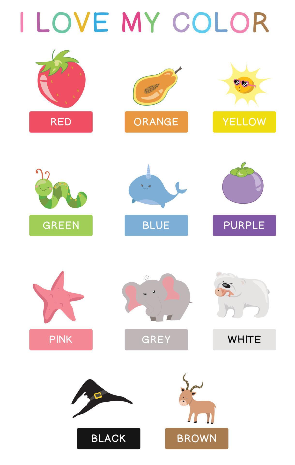 I Love My Color Poster. Color education worksheet for preschool. Vector ...