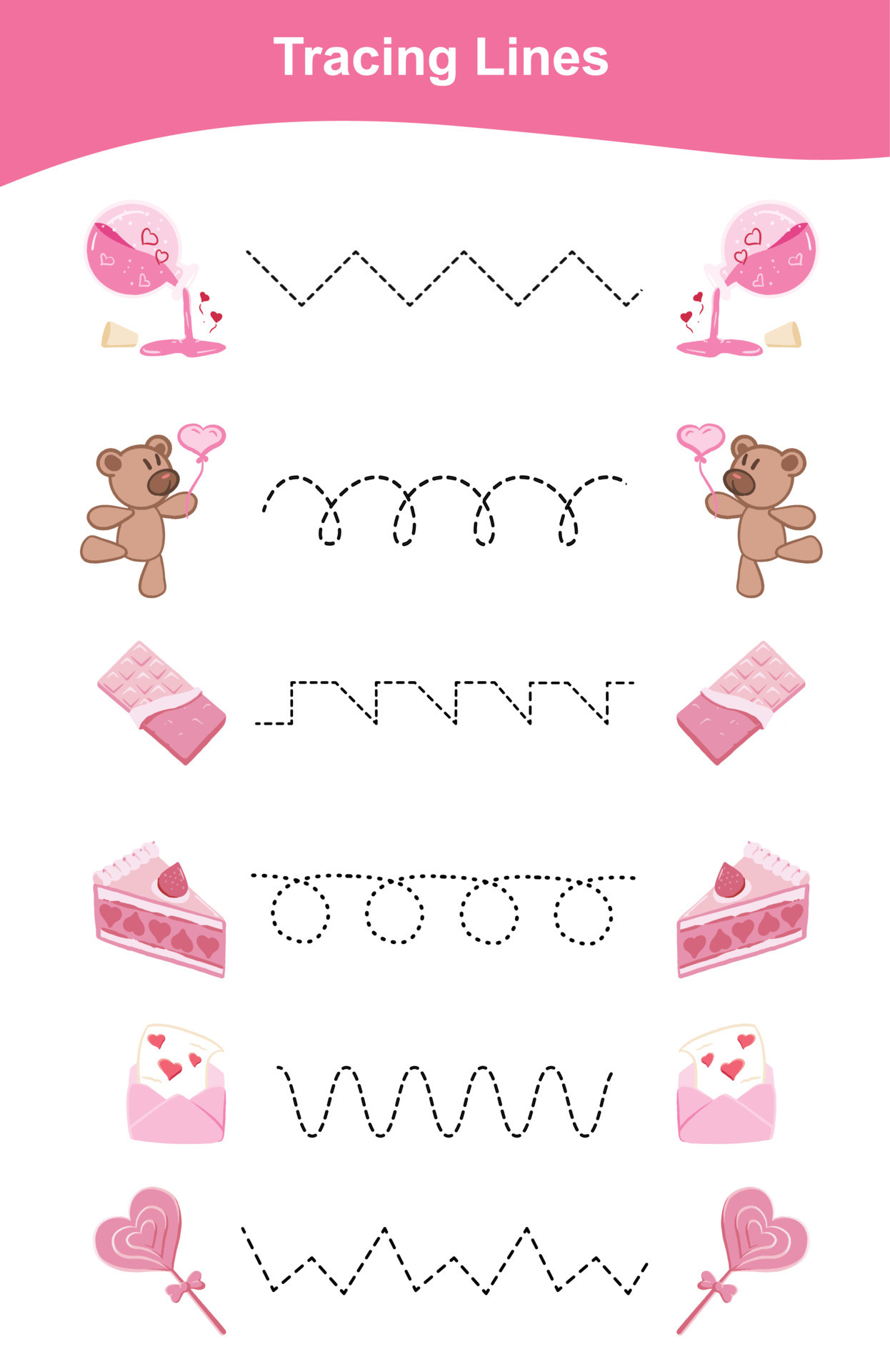 Tracing Lines Game Valentine Edition. Educational worksheet. Worksheet ...