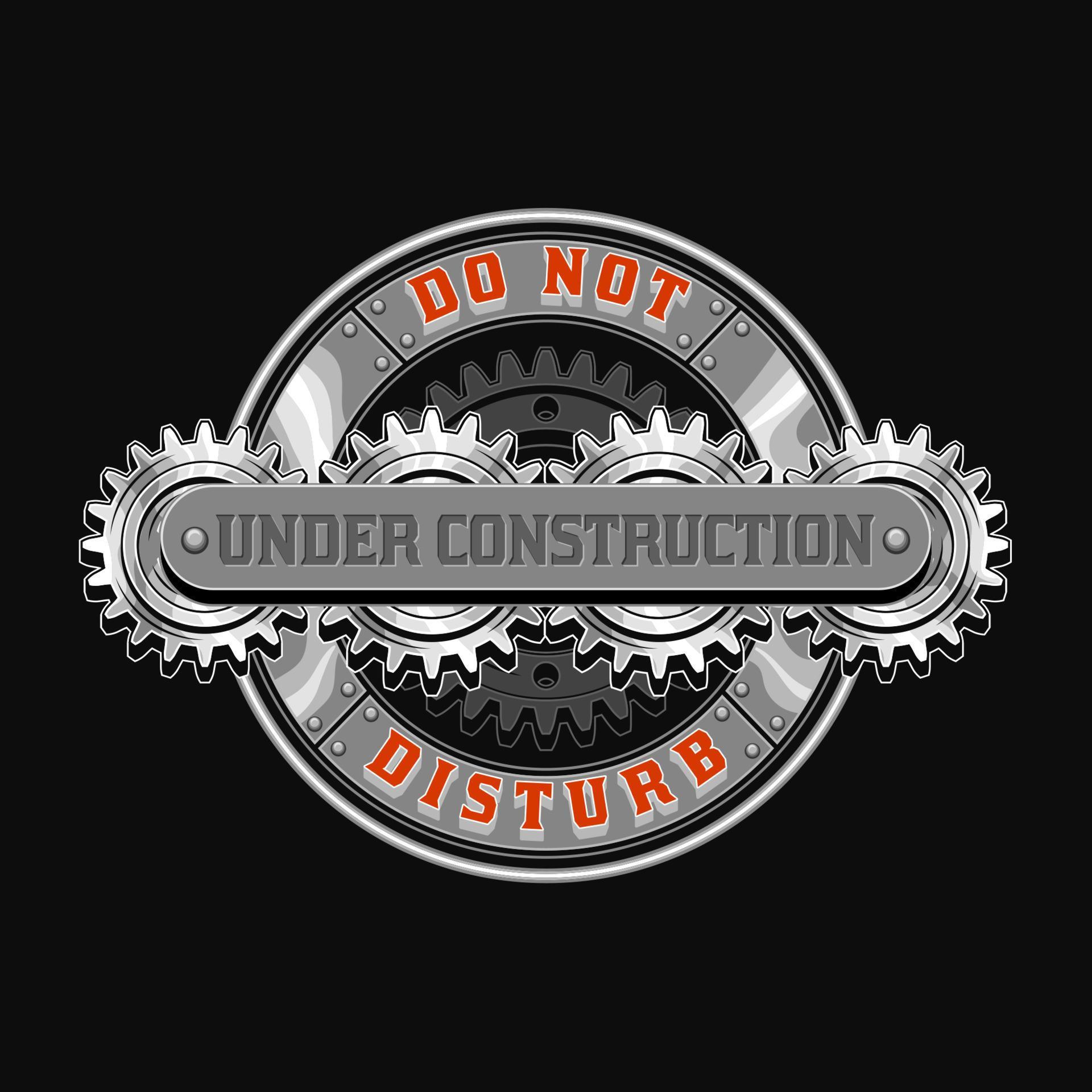 Vintage label with black, silver steel gears, metal plates, rivets ...