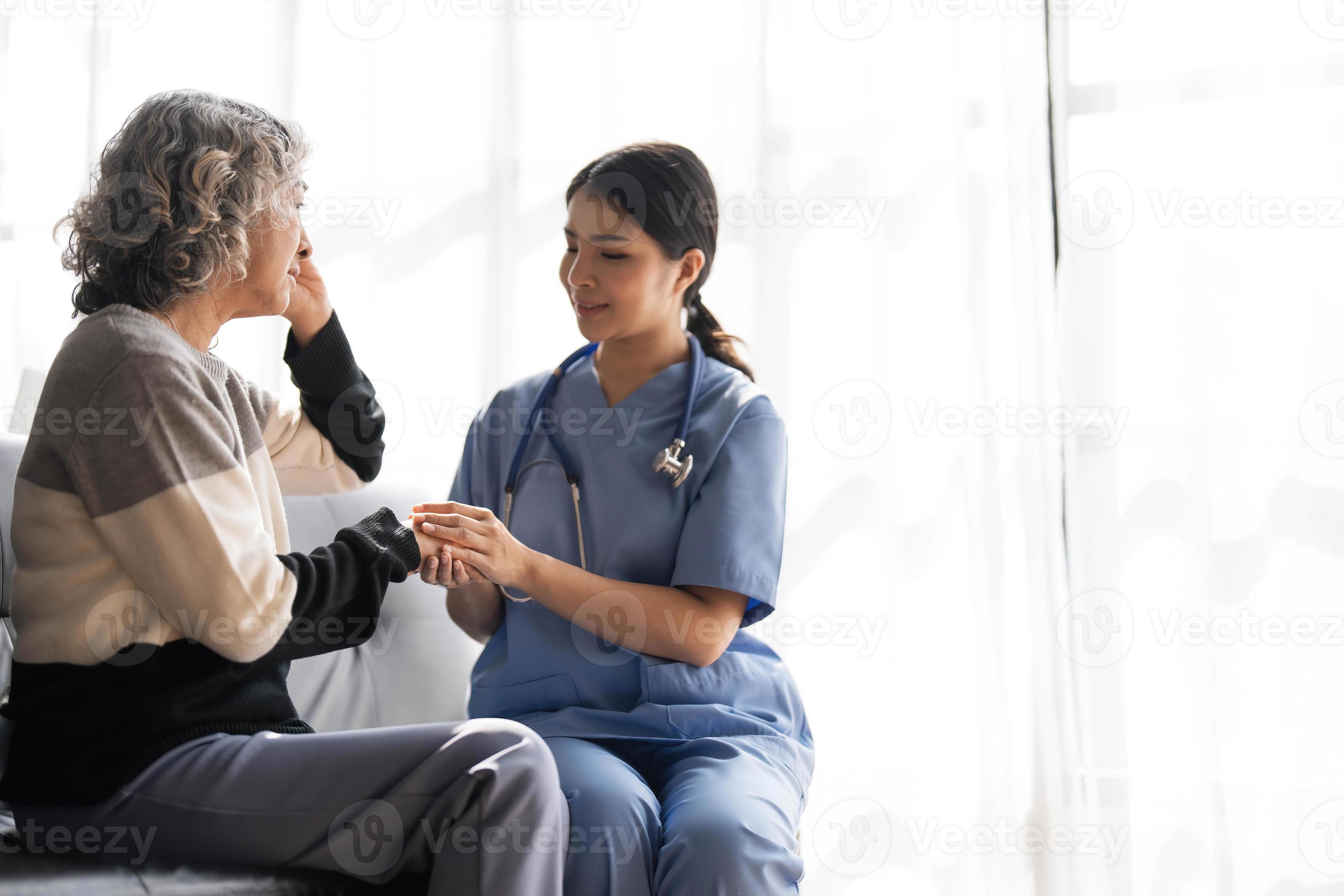 Young Caregiver Helping Senior Woman Walking Nurse Assisting Her Old