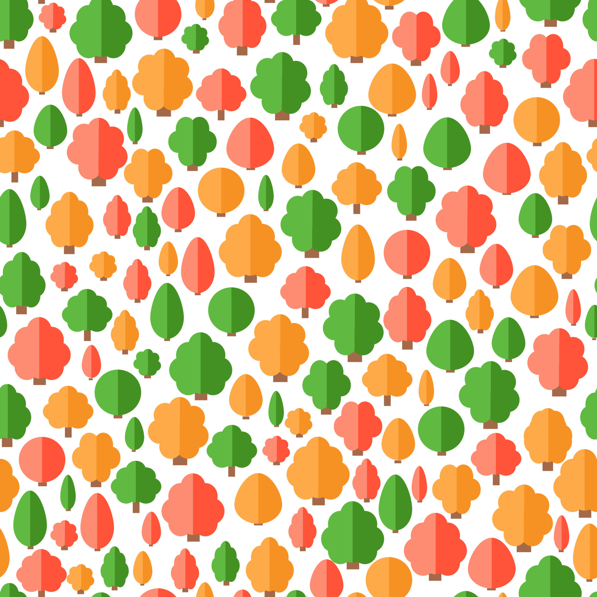 Colorful seamless pattern of different trees and bushes in flat style ...