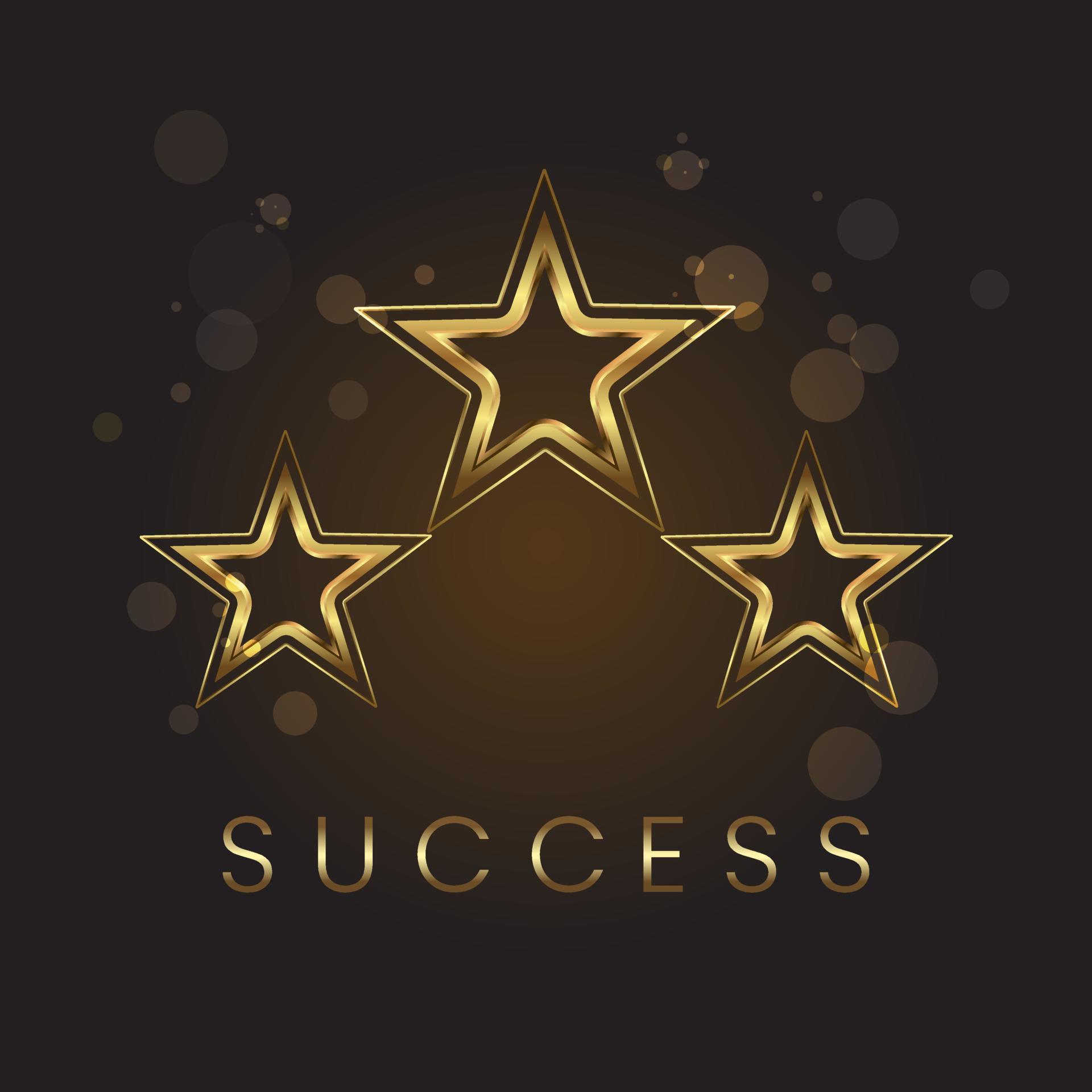 Three golden Star prize with premium bokeh effect, 3 gold Prize star use as Success golden ...
