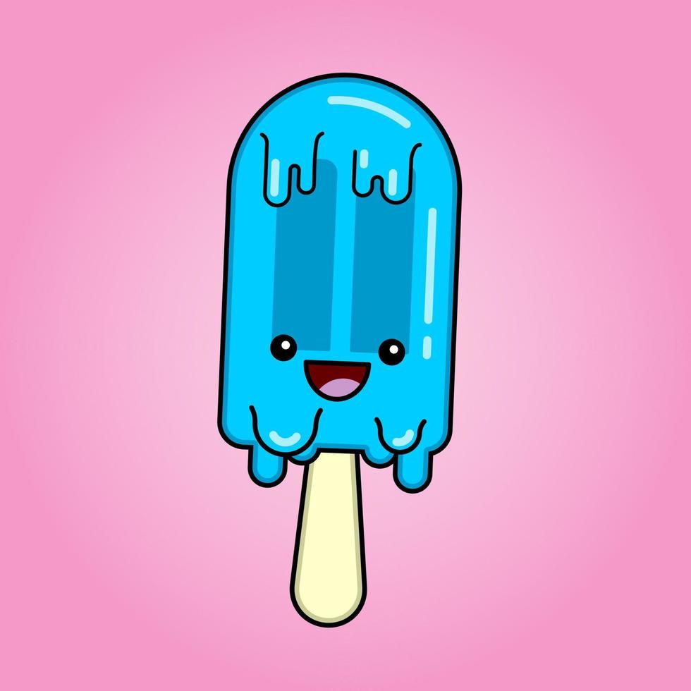 Linda Paleta De Helado En Estilo Kawaii En Colores Azul Y Rosa Ilustración Vectorial Dibujos