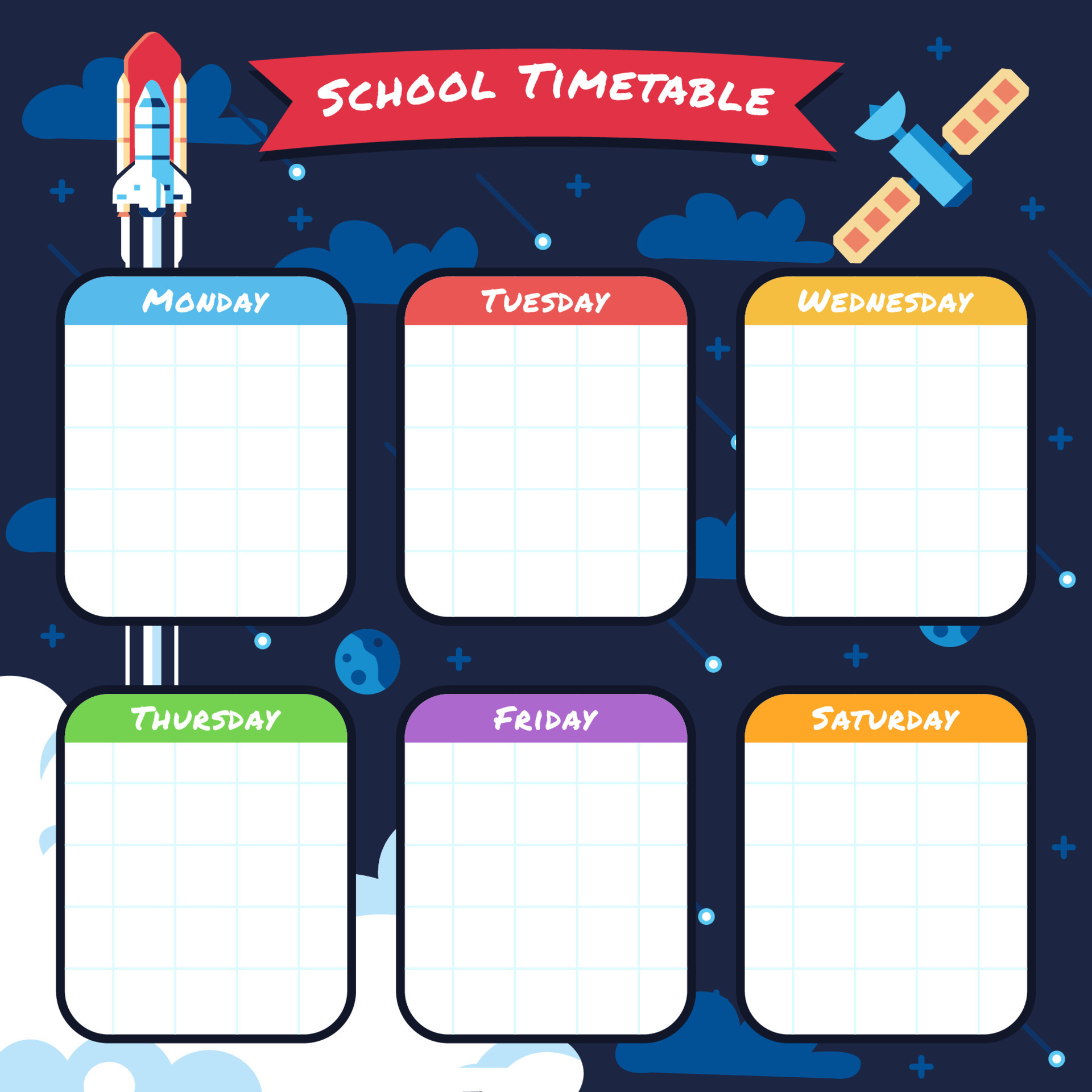 Weekly School Timetable Template with Space Themed 17781154 Vector Art ...