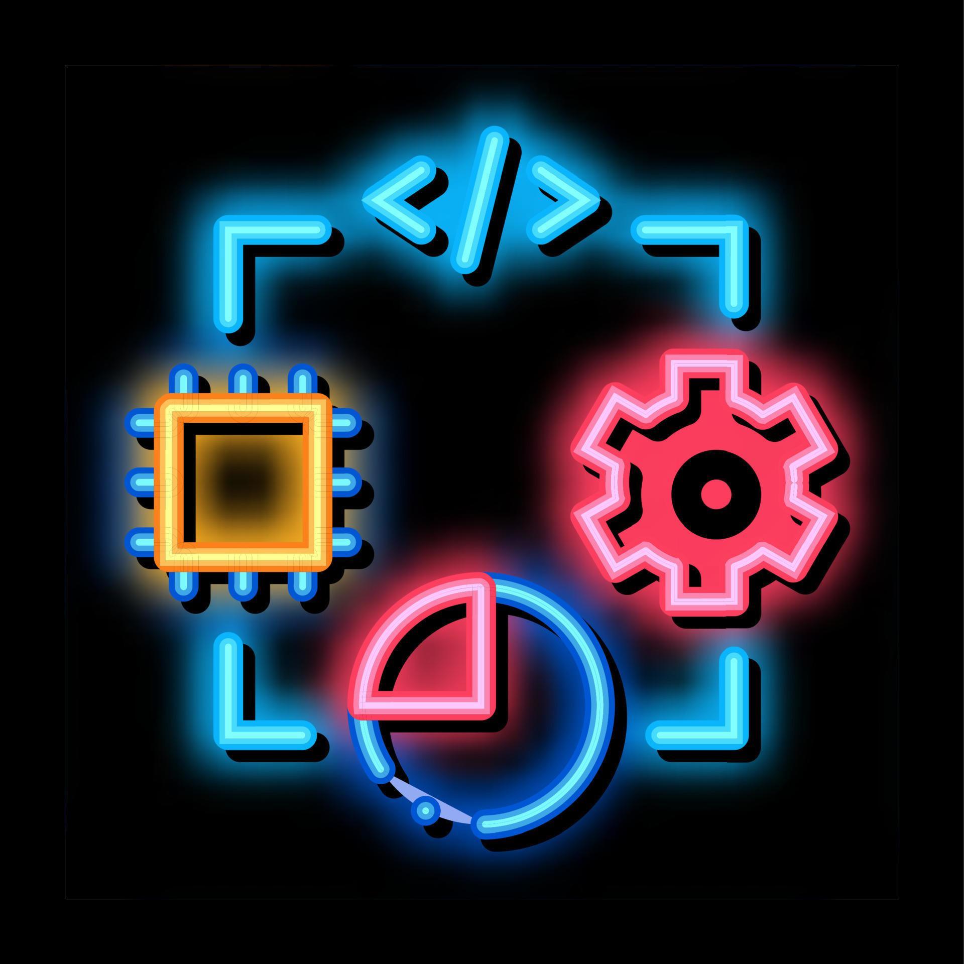 microchip programming code mechanical gear and infographic neon glow ...