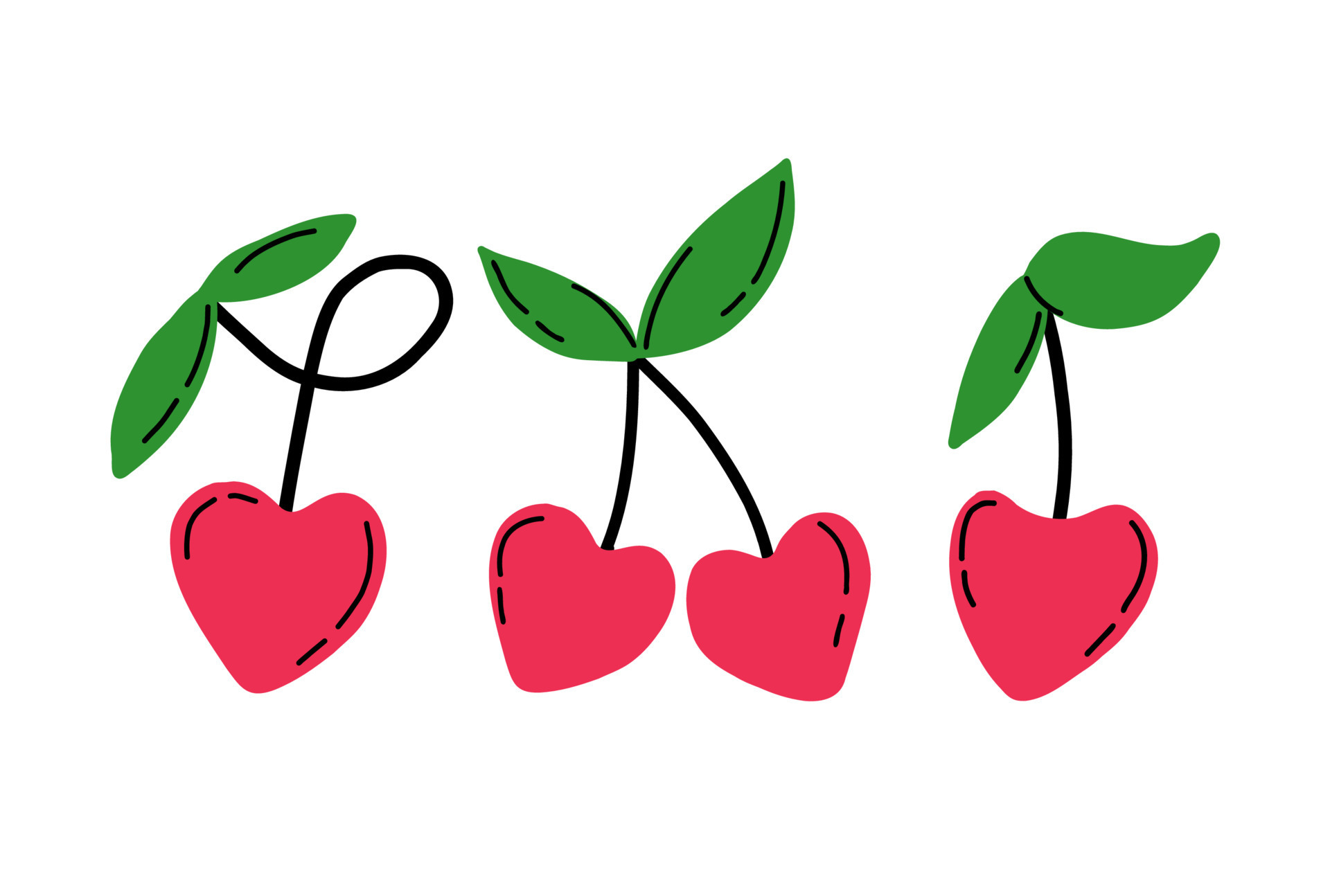 Hand drawn trendy cherry hearts for Valentines day. Vector graphics ...