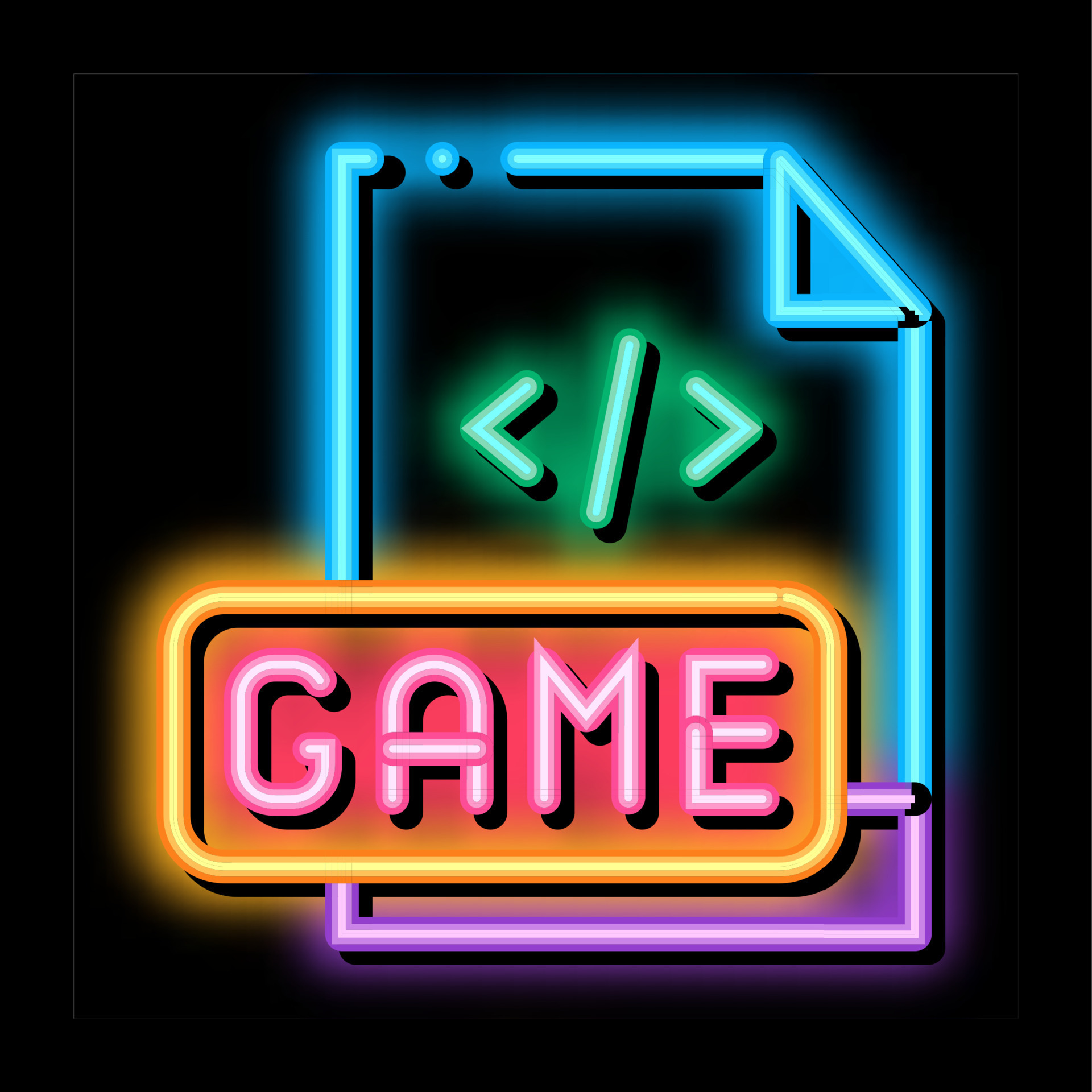 game development coding neon glow icon illustration 17784392 Vector Art ...