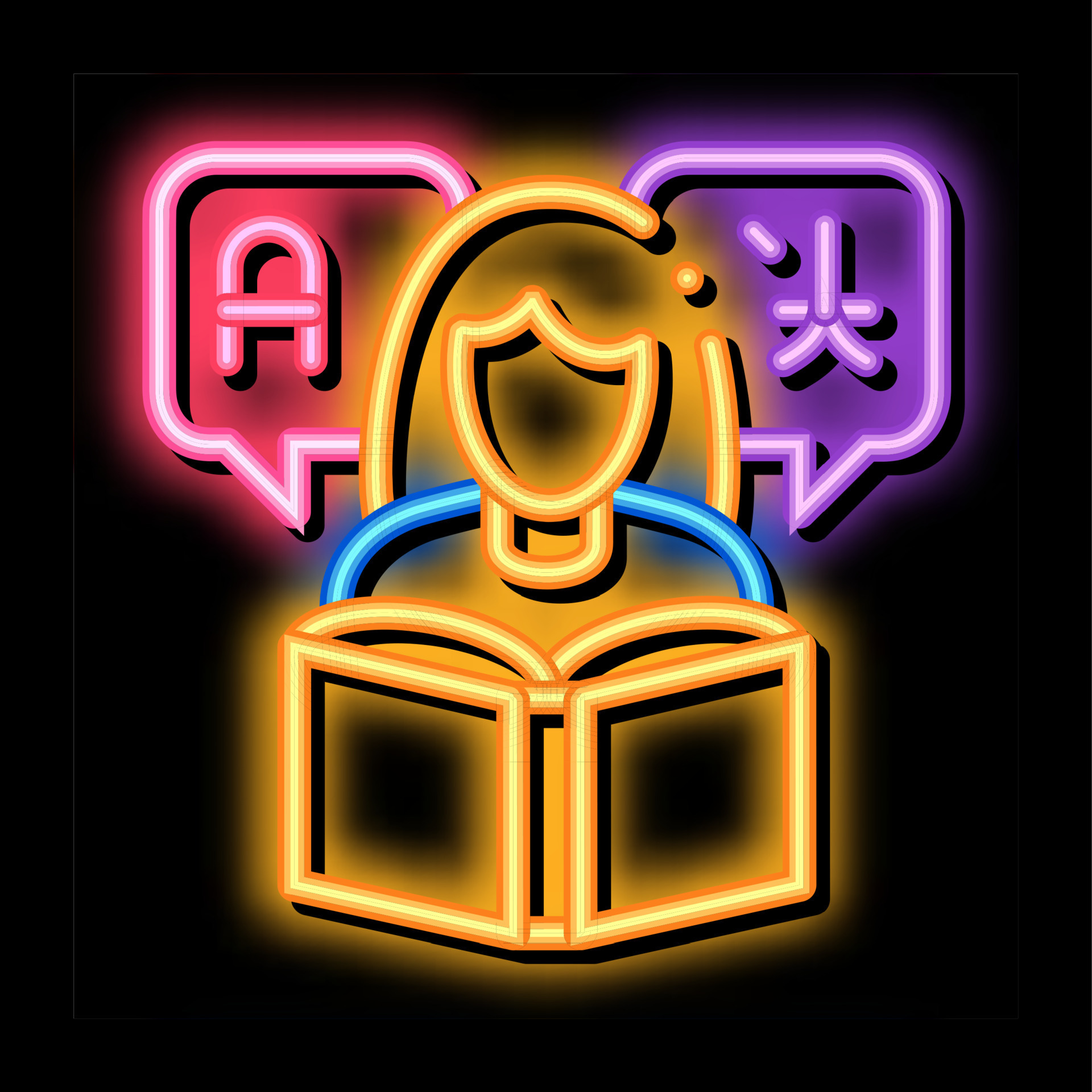 Woman Learning Language neon glow icon illustration 17791130 Vector Art ...