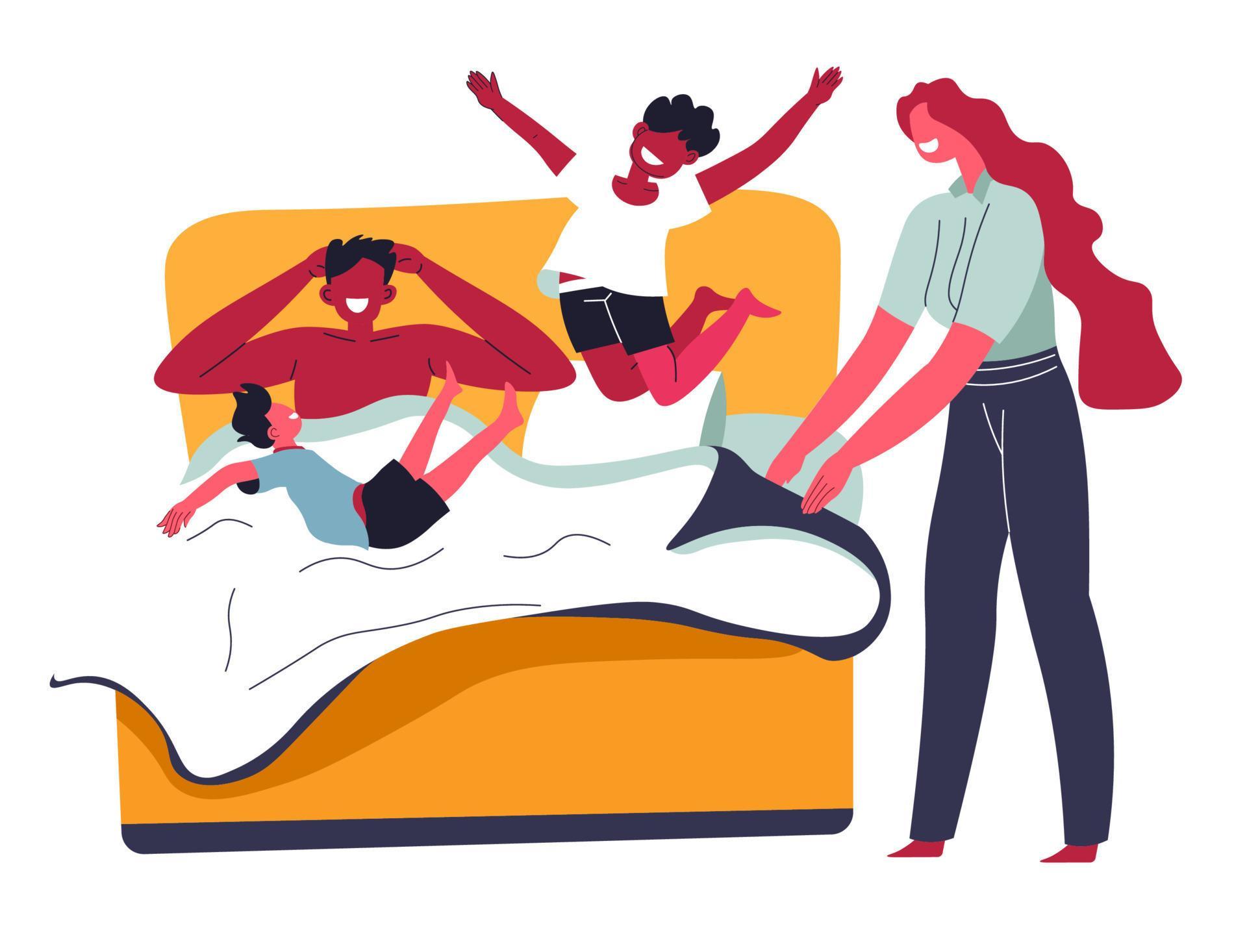 Family Fun Kids Jumping On Bed In Bedroom Vector 17793865 Vector Art family-fun-kids-jumping-on-bed-in-bedroom-vector-17793865-vector-art